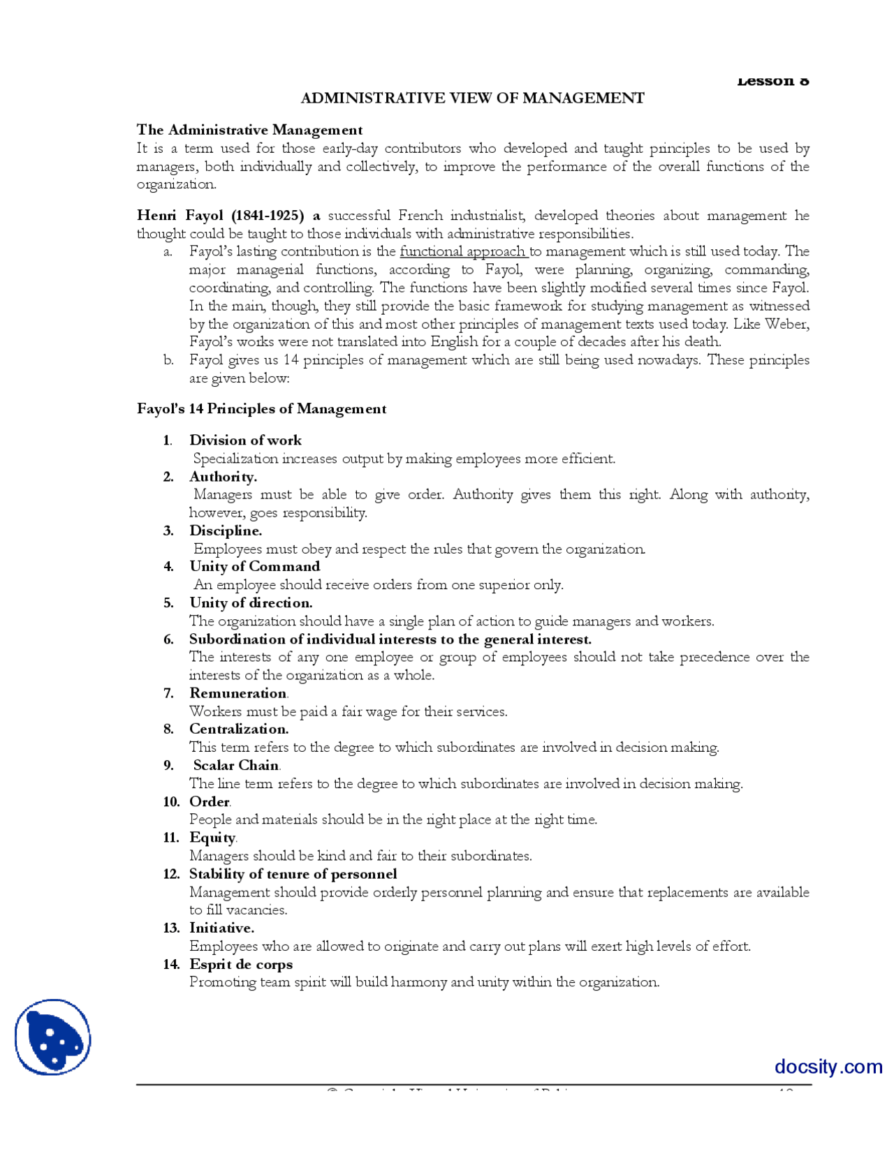 Administrative View Of Management Principle Of Managment Handouts Docsity