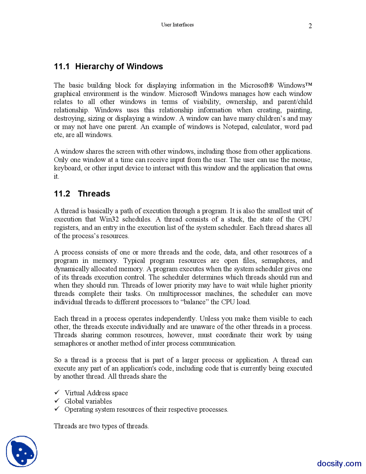 Hierarchy Of Windows Windows Programming Lecture Notes Docsity