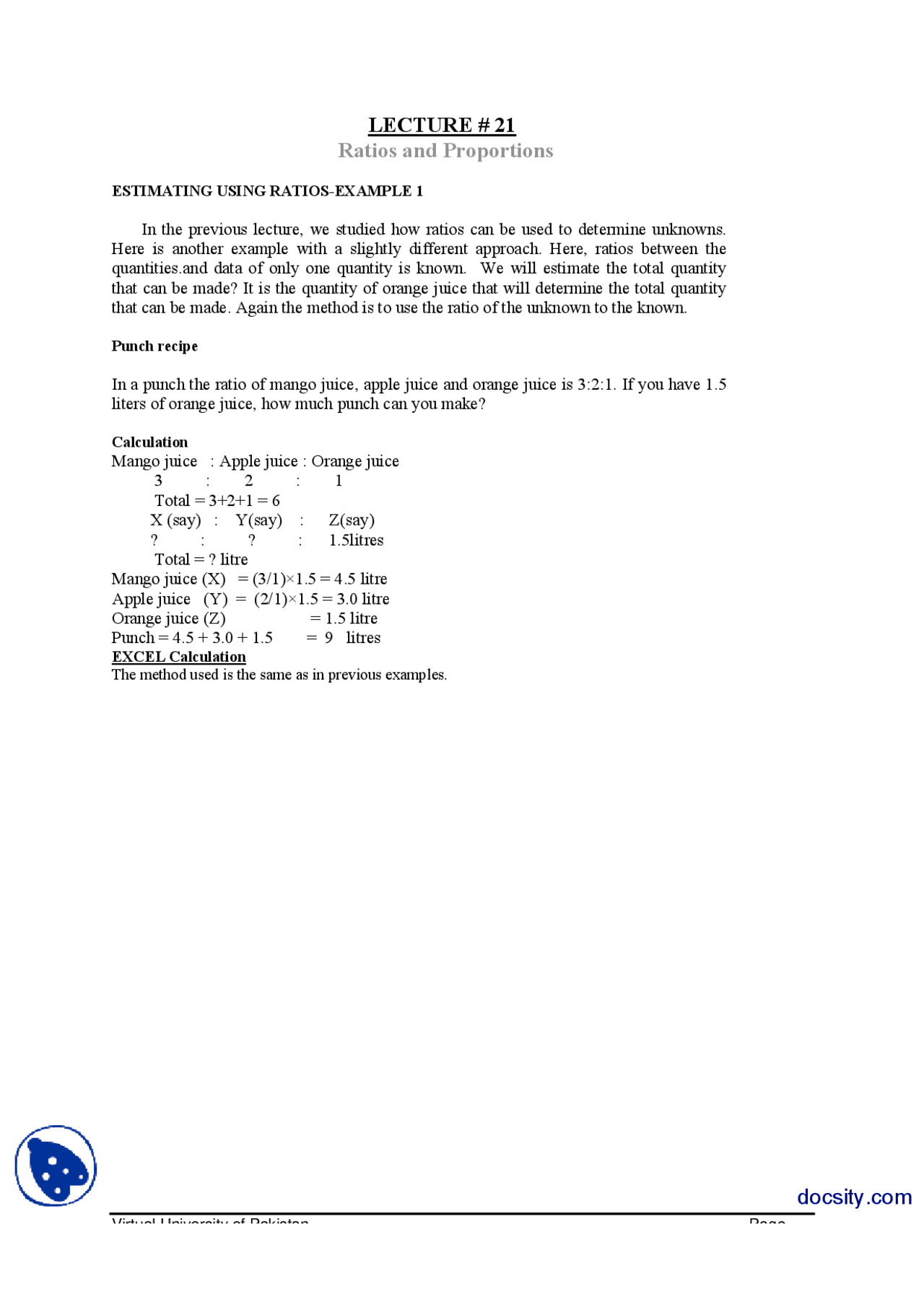 Ratios and Proportions-Discrete Mathematics-Lecture Handout - Docsity