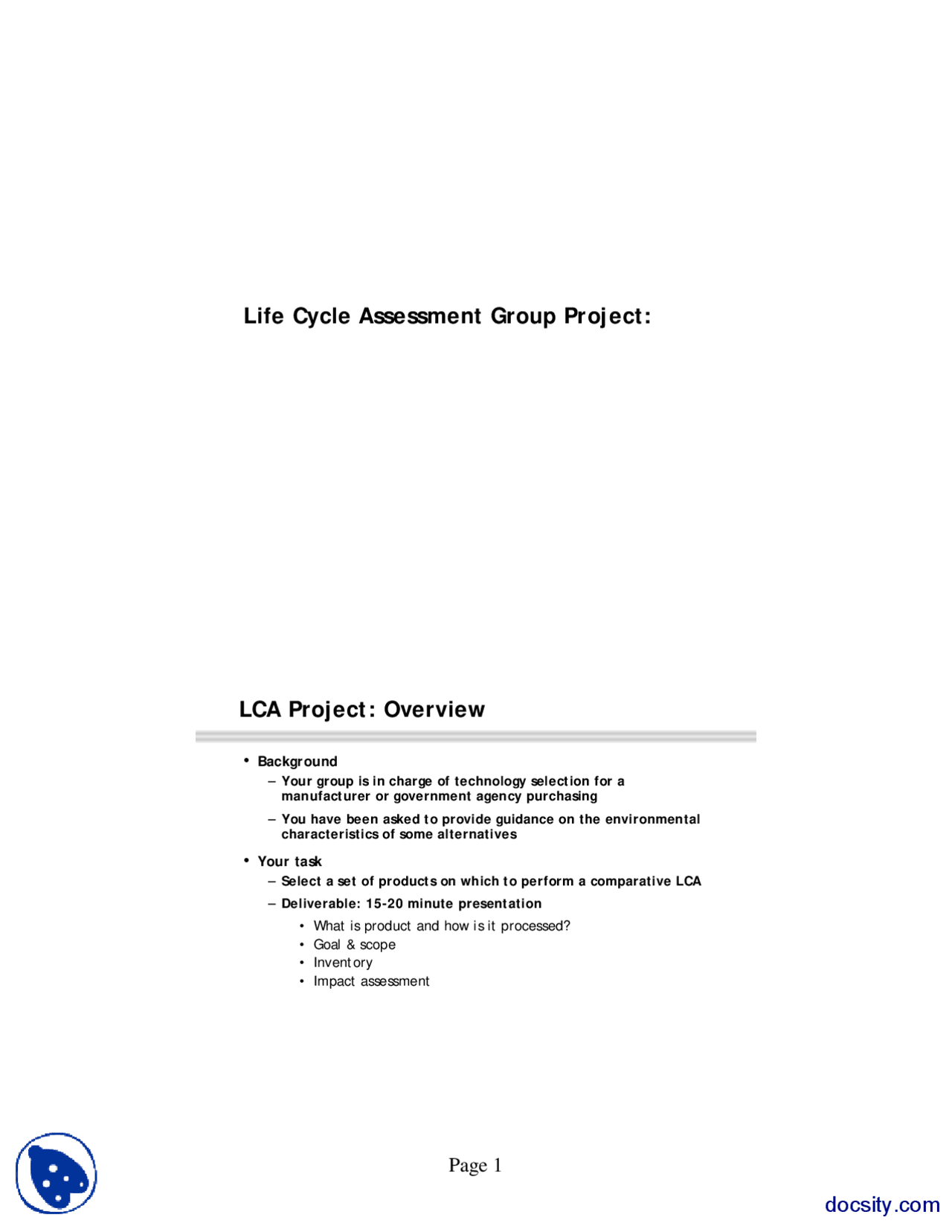 Life Cycle Assessment Group Project-Engineering Economics-Project ...