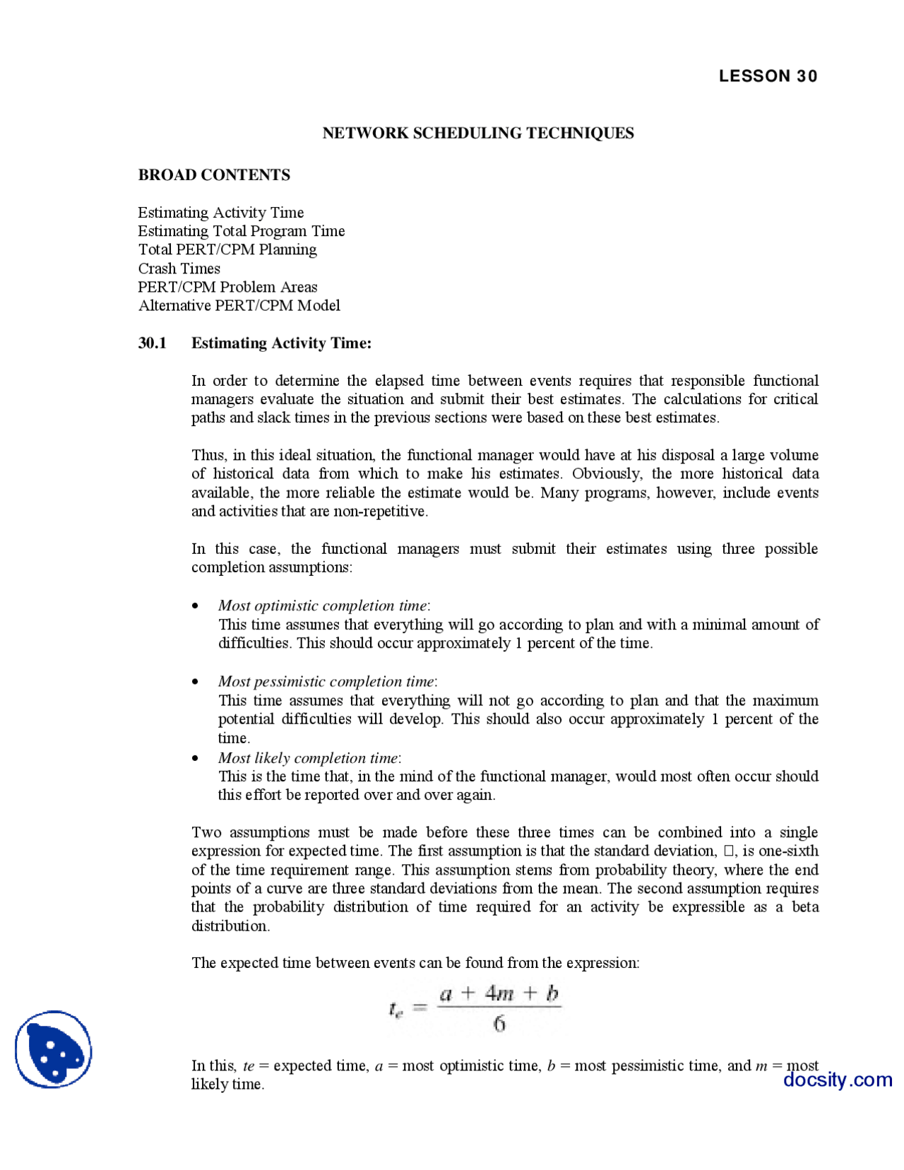 Network Scheduling Techniques 3 Project Managment Handouts Docsity