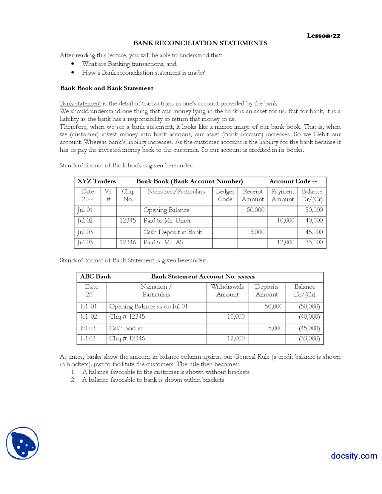 Bank Book And Bank Statement Financial Accounting Lecture Handout Docsity