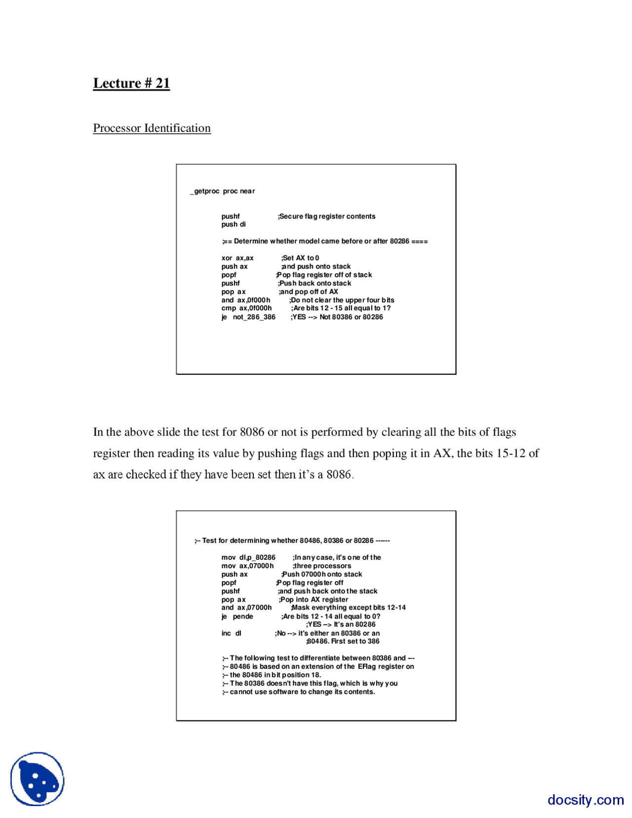 Processor Identification System Programming Lecture Notes Docsity