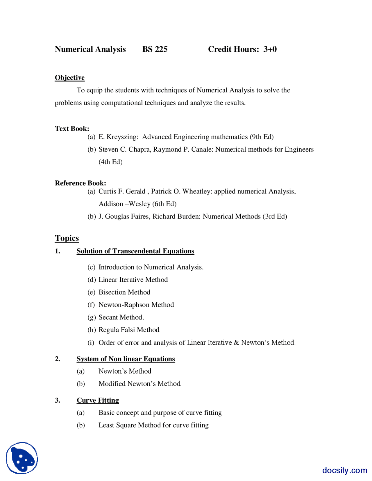 Course Outline-Methods of Numerical Analysis-Handout | Exercises Mathematical Methods for ...