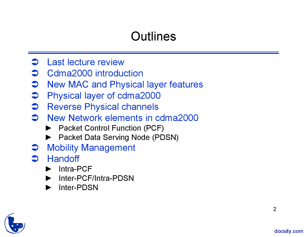 CDMA2000 Introduction-Wireless Networks-Lecture Slides - Docsity