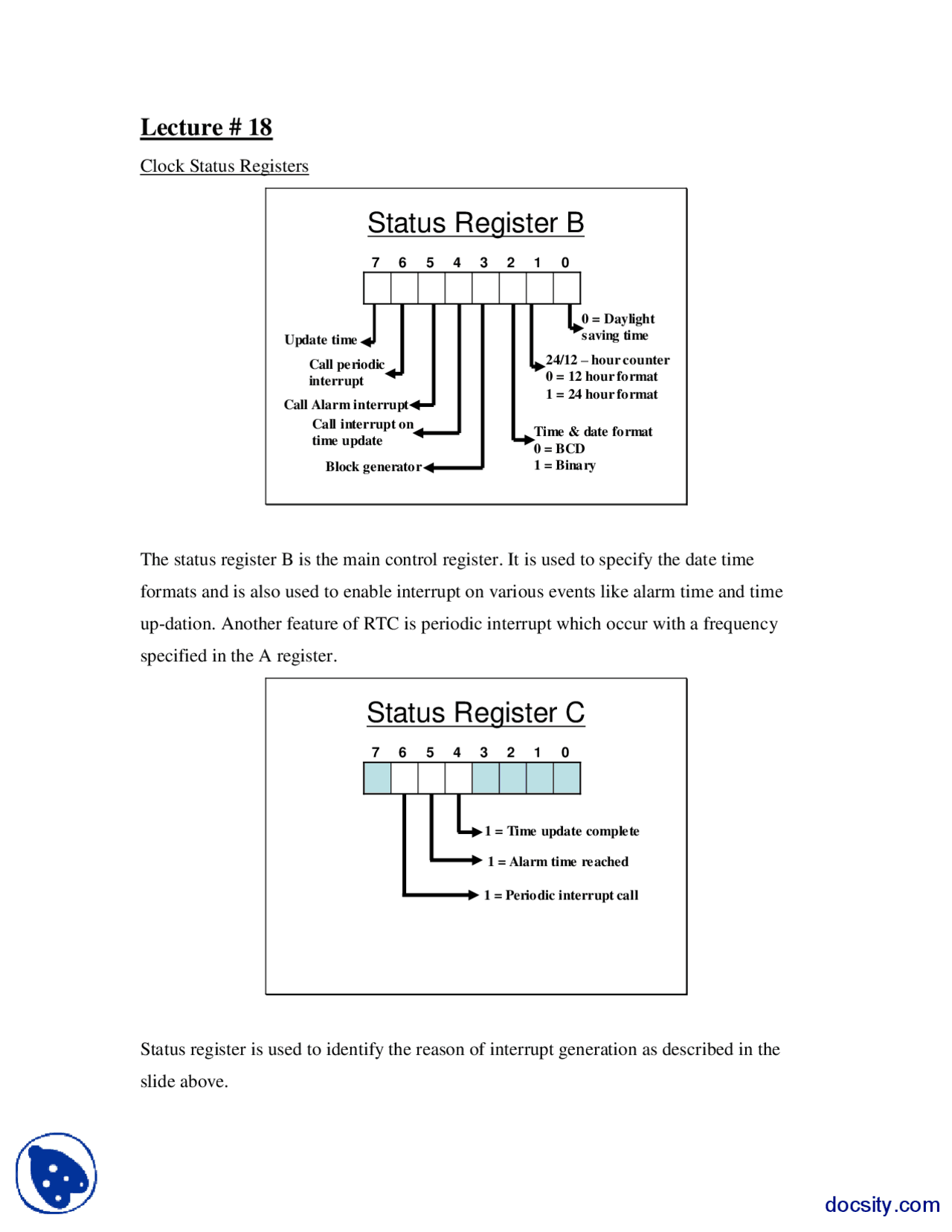 Clock Status Registers System Programming Lecture Notes Docsity