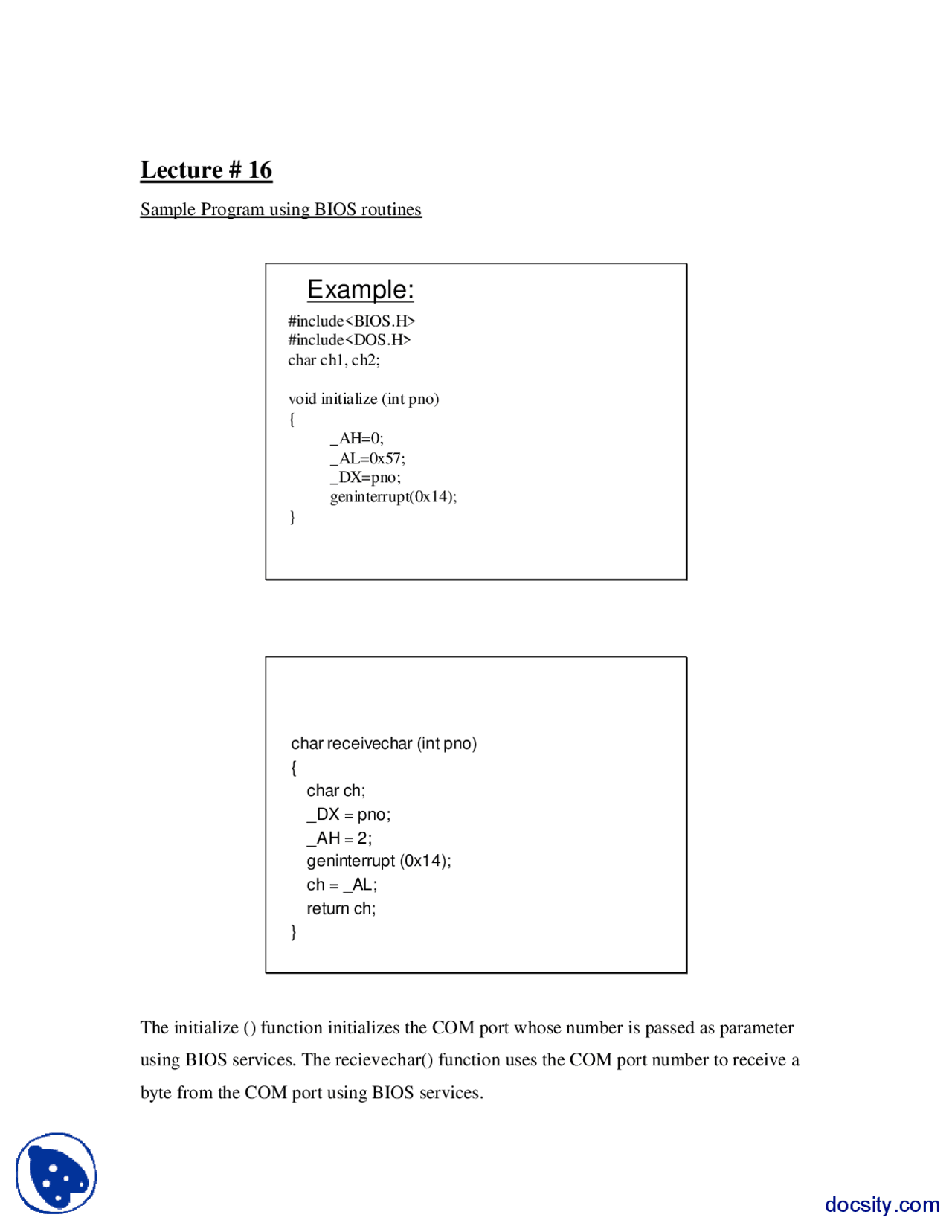 Sample Program Using BIOS Routines-System Programming-Lecture Notes ...