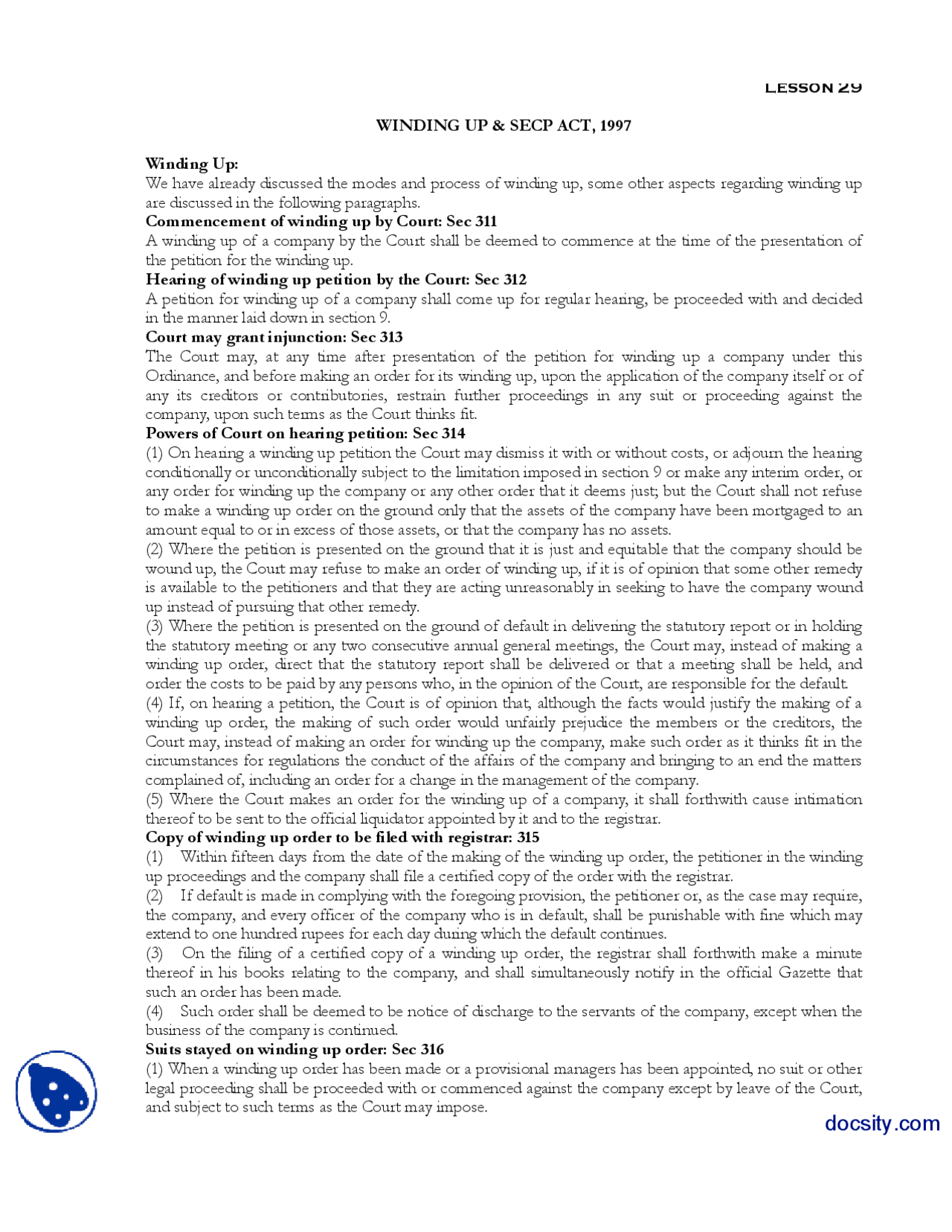 Winding Up Business And Labour Law Lecture Handout Docsity