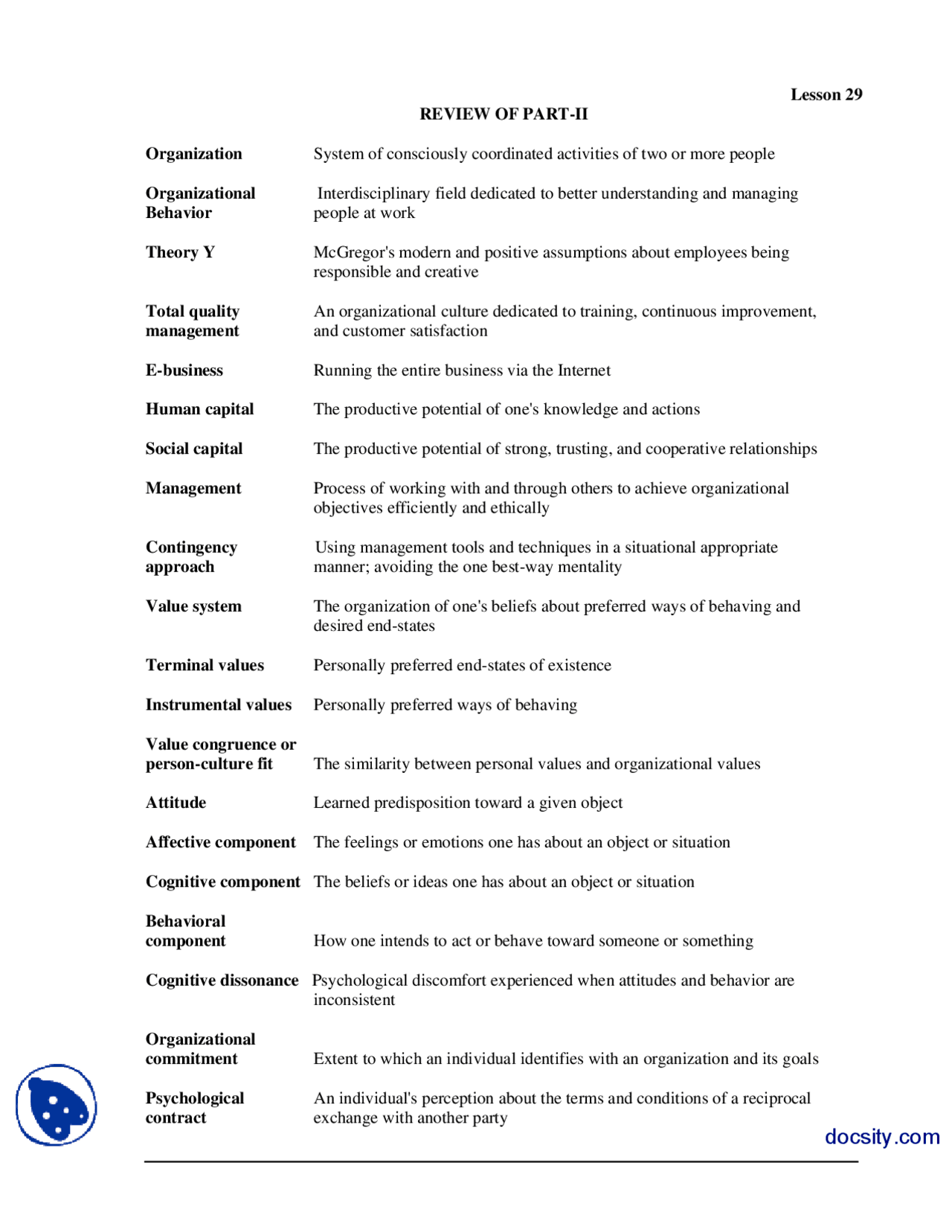 Review Of Part 3 Organizational Behaviour Lecture Handout Docsity