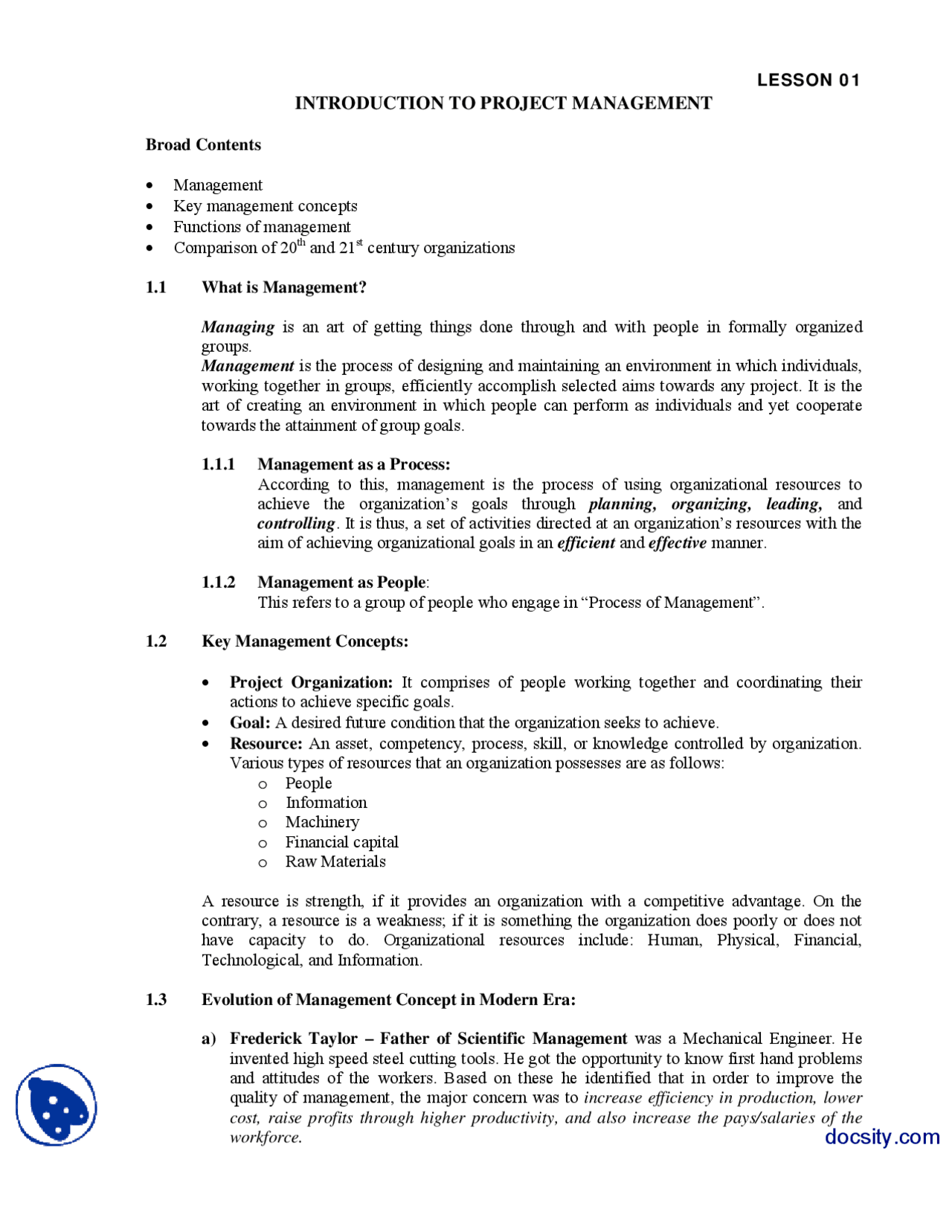 Introduction To Project Management Project Managment Handouts Docsity