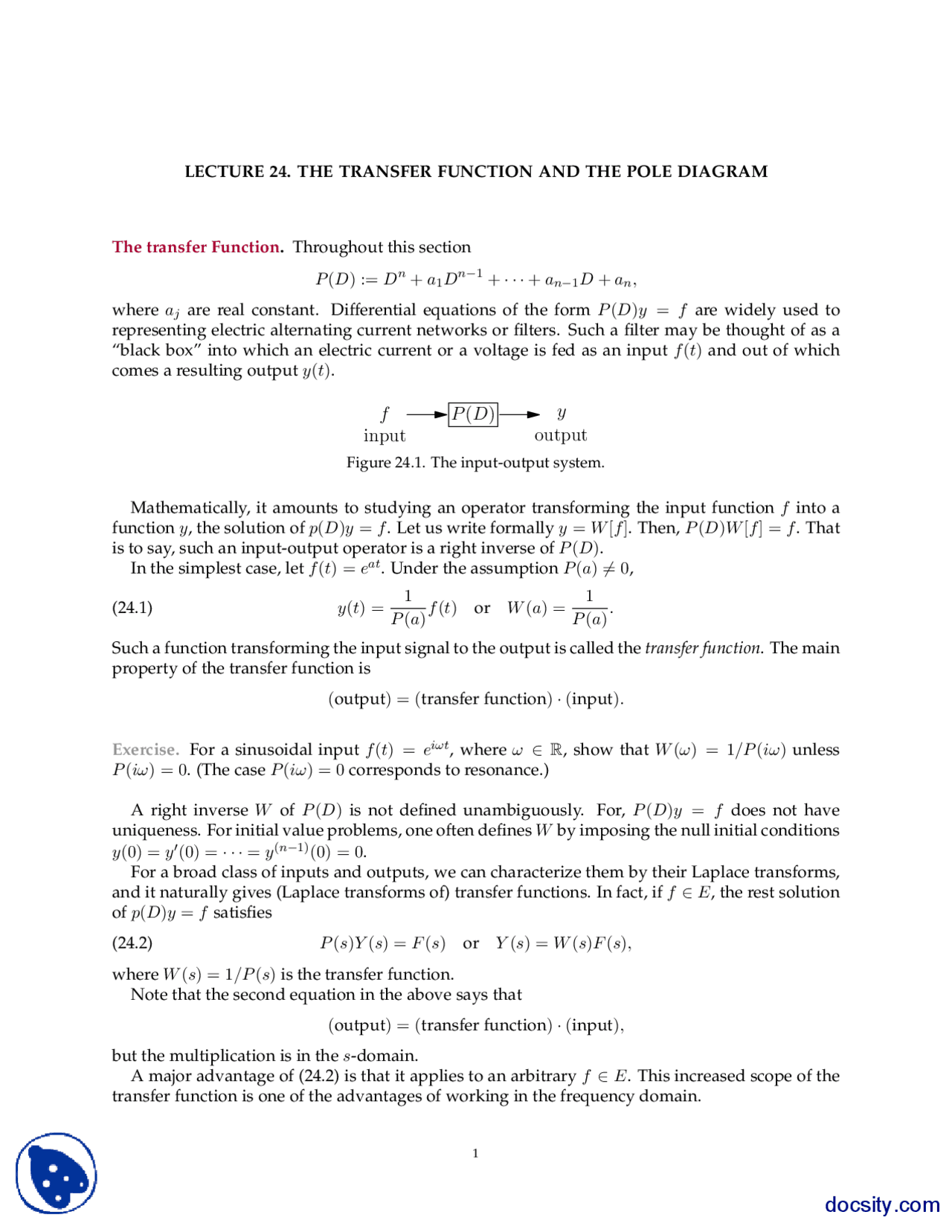 The Transfer Function and The Pole Diagram-Differential Equations and ...