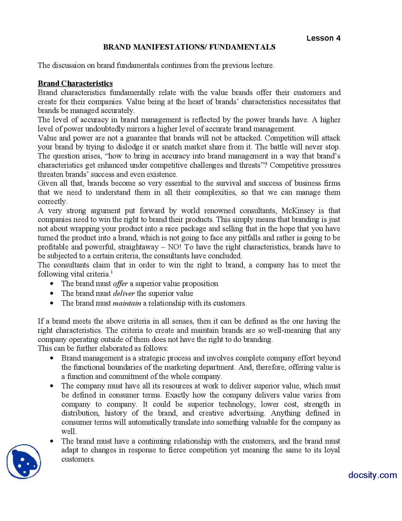 Fundamentals Part 2 Brand Management Lecture Handout Docsity