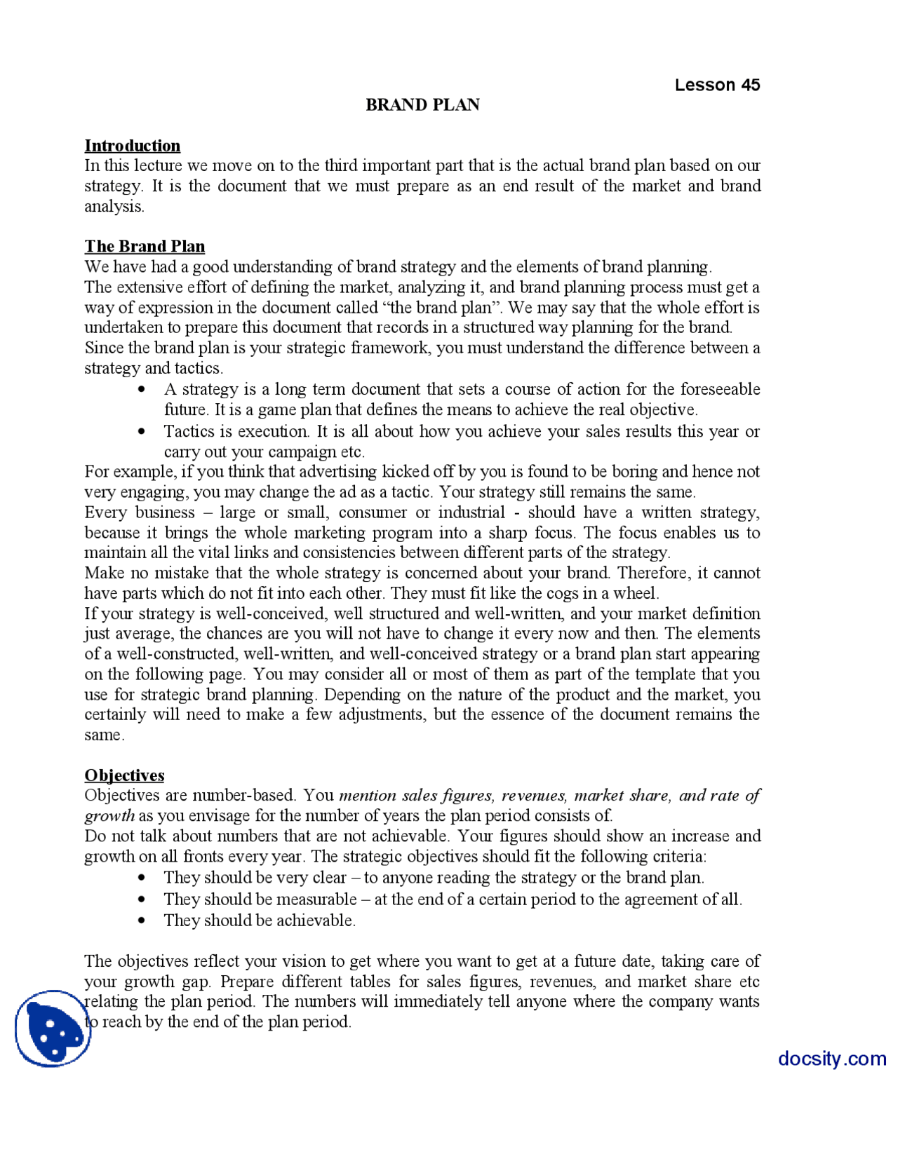 Brand Planning Part 3 Brand Management Lecture Handout Docsity