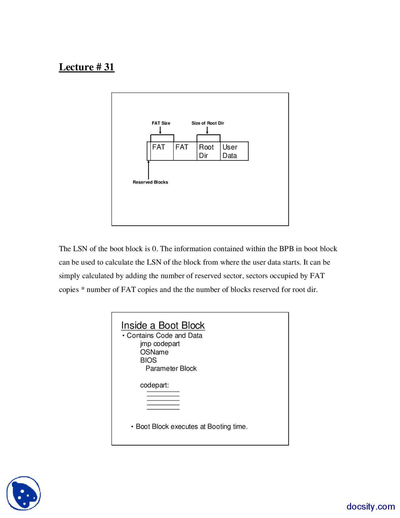 Inside A Boot Block-System Programming-Lecture Notes - Docsity