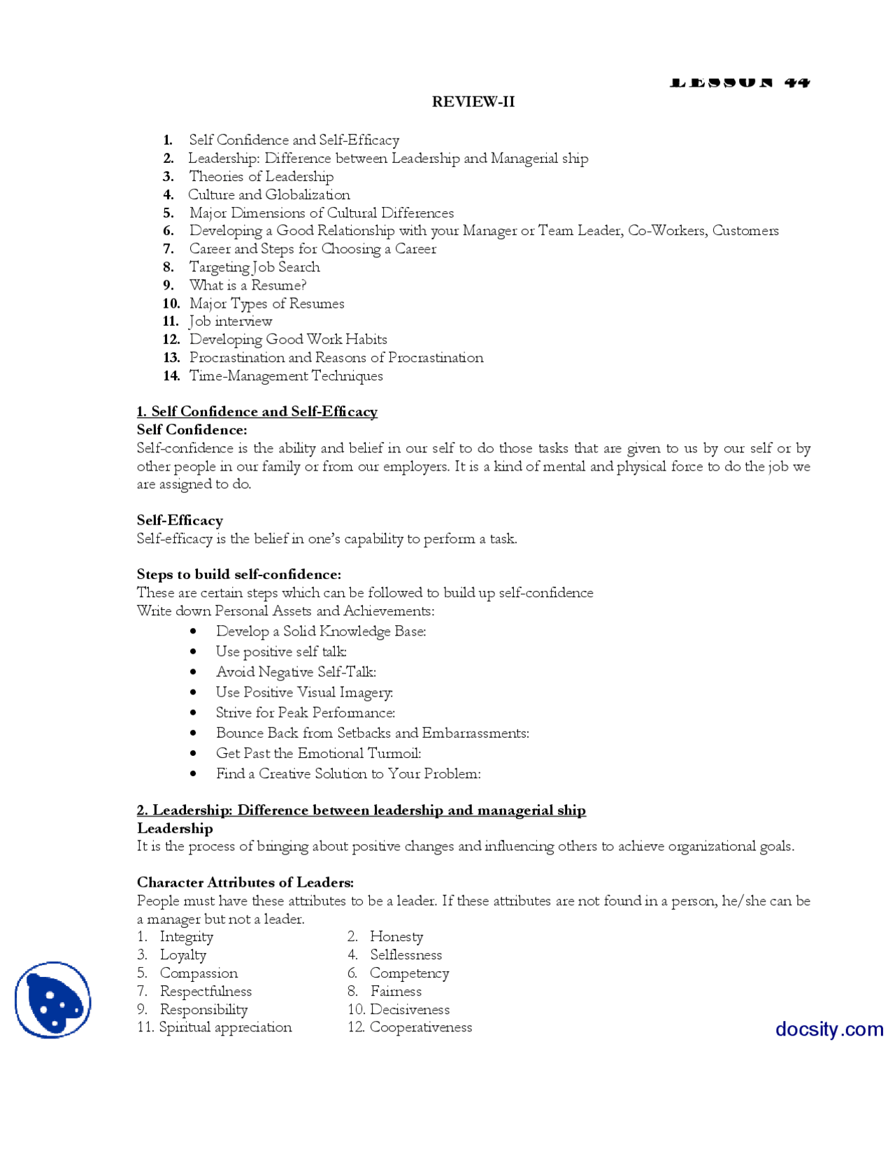 Review Of Course Part 2 Human Relation Lecture Handout Docsity