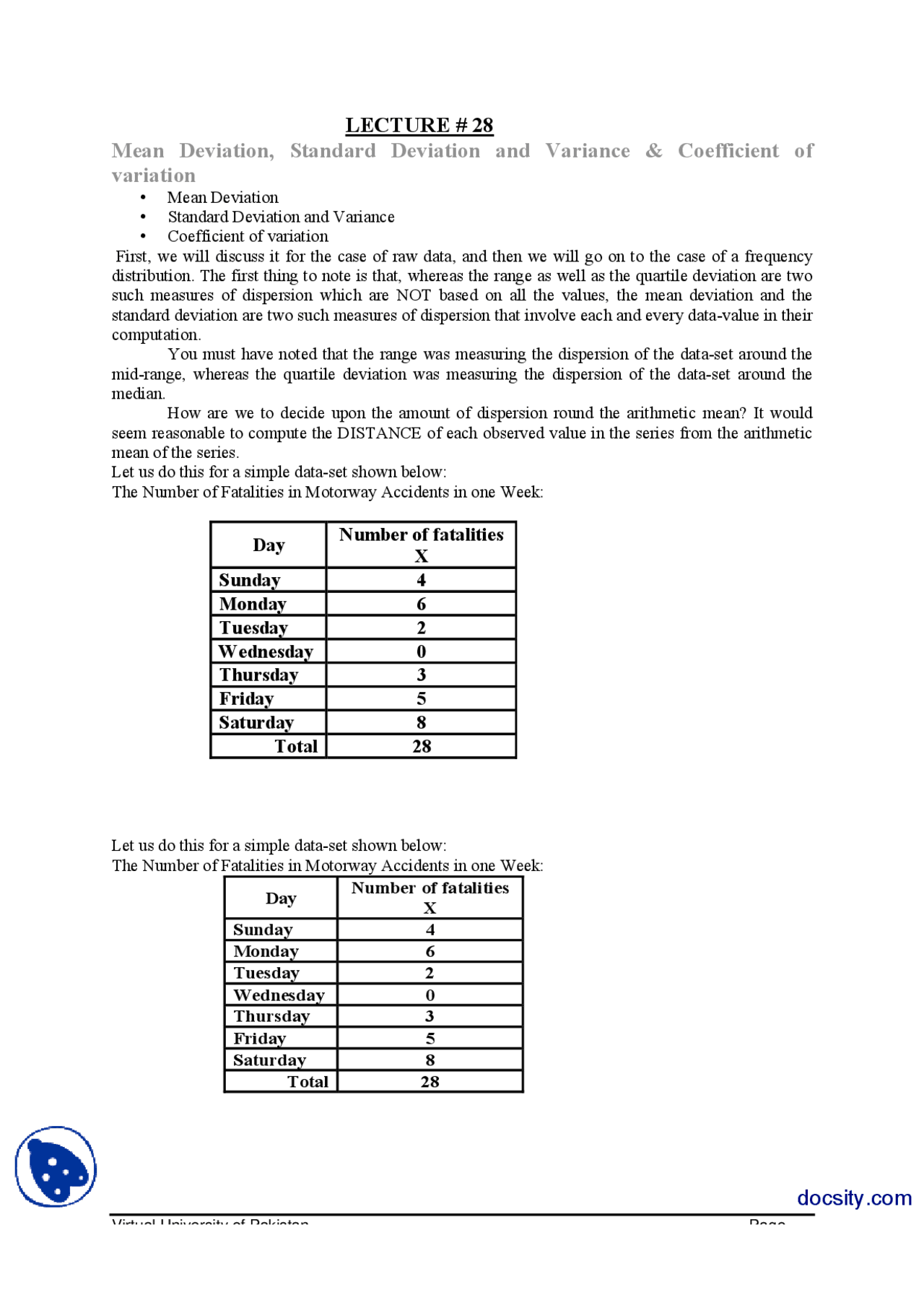 Mean Deviation, Standard Deviation-Discrete Mathematics-Lecture Handout | Exercises Discrete ...