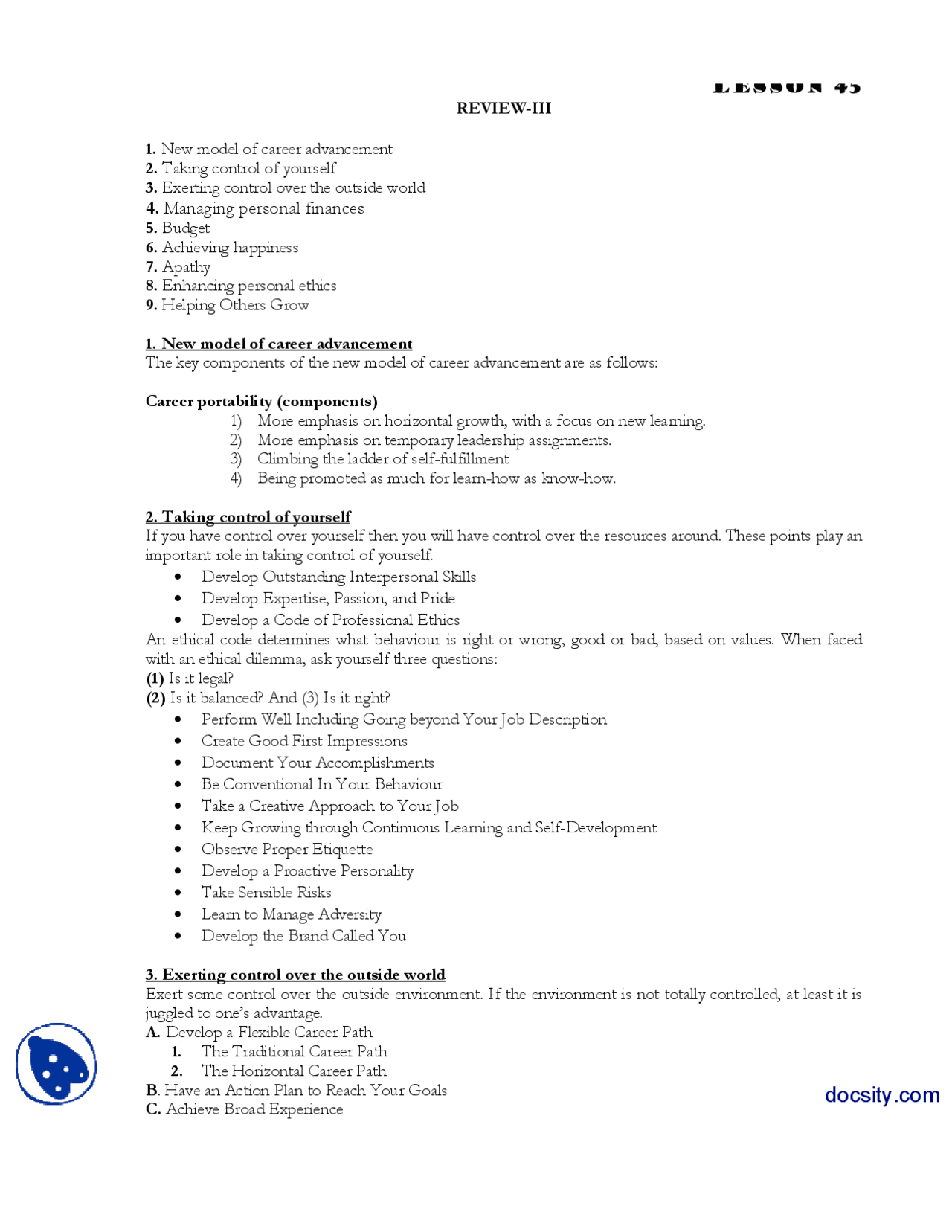 Review Of Course Part 3 Human Relation Lecture Handout Docsity