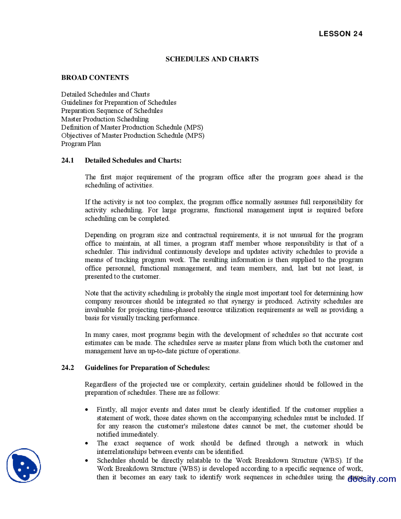 Schedules And Charts Project Managment Handouts Docsity