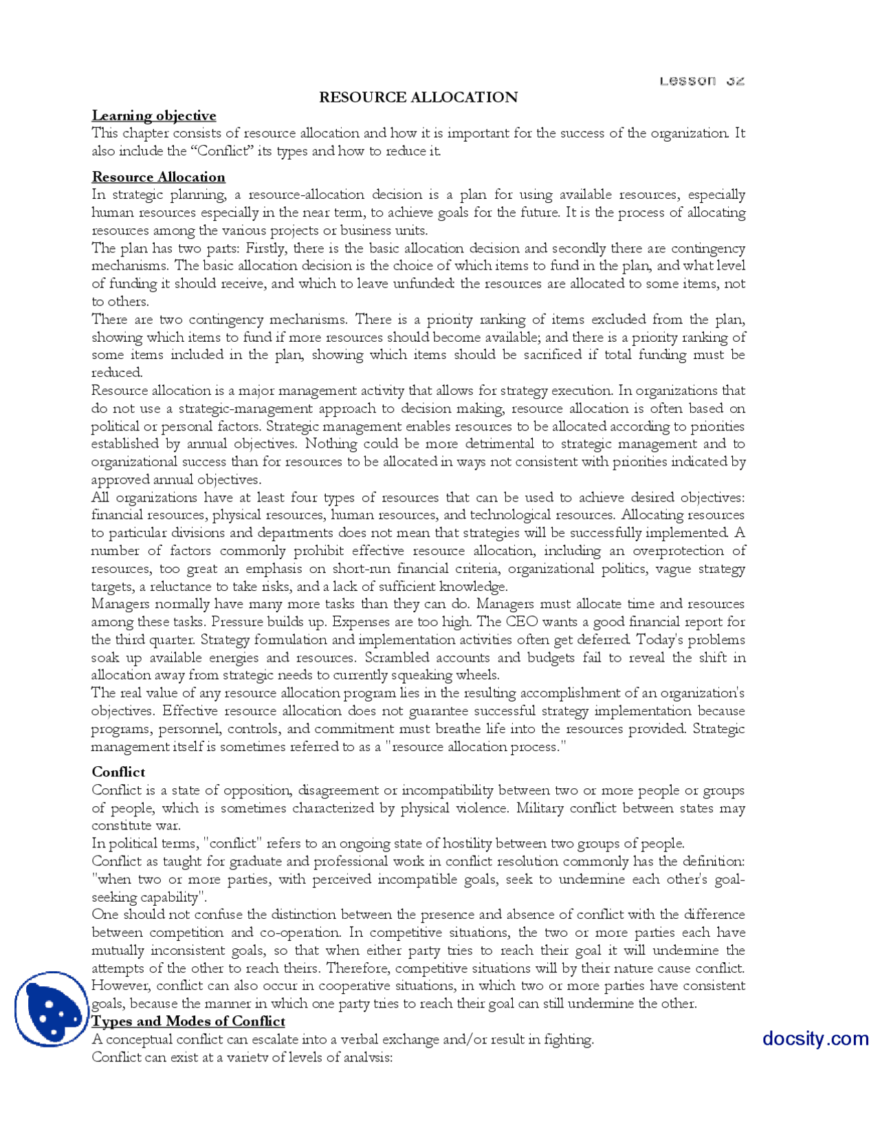 Resource Allocation-Strategic Management-Lecture Handout | Exercises ...