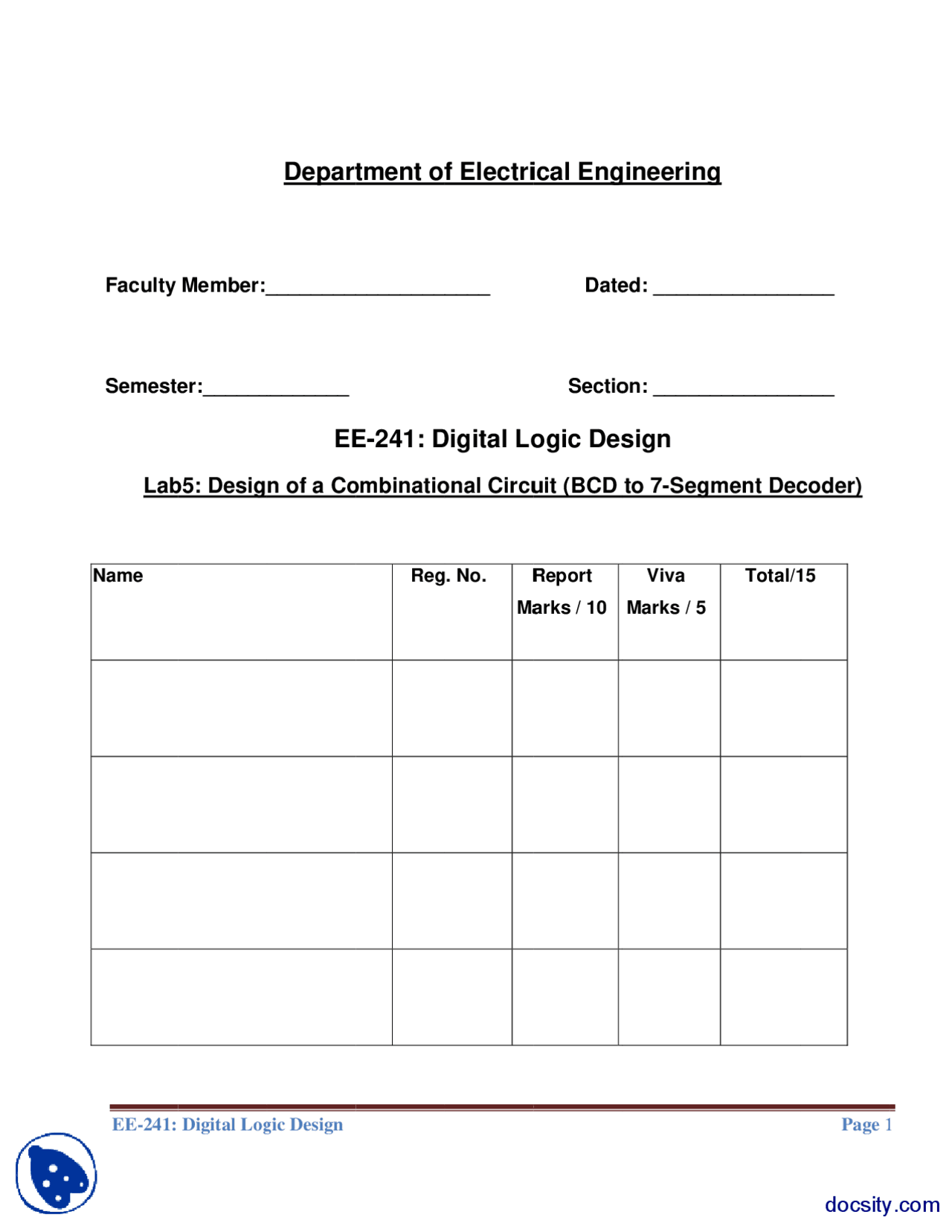 Design Of A Combinational Circuit Bcd To 7 Segment Decoder Digital Logic Design Lab Assignment