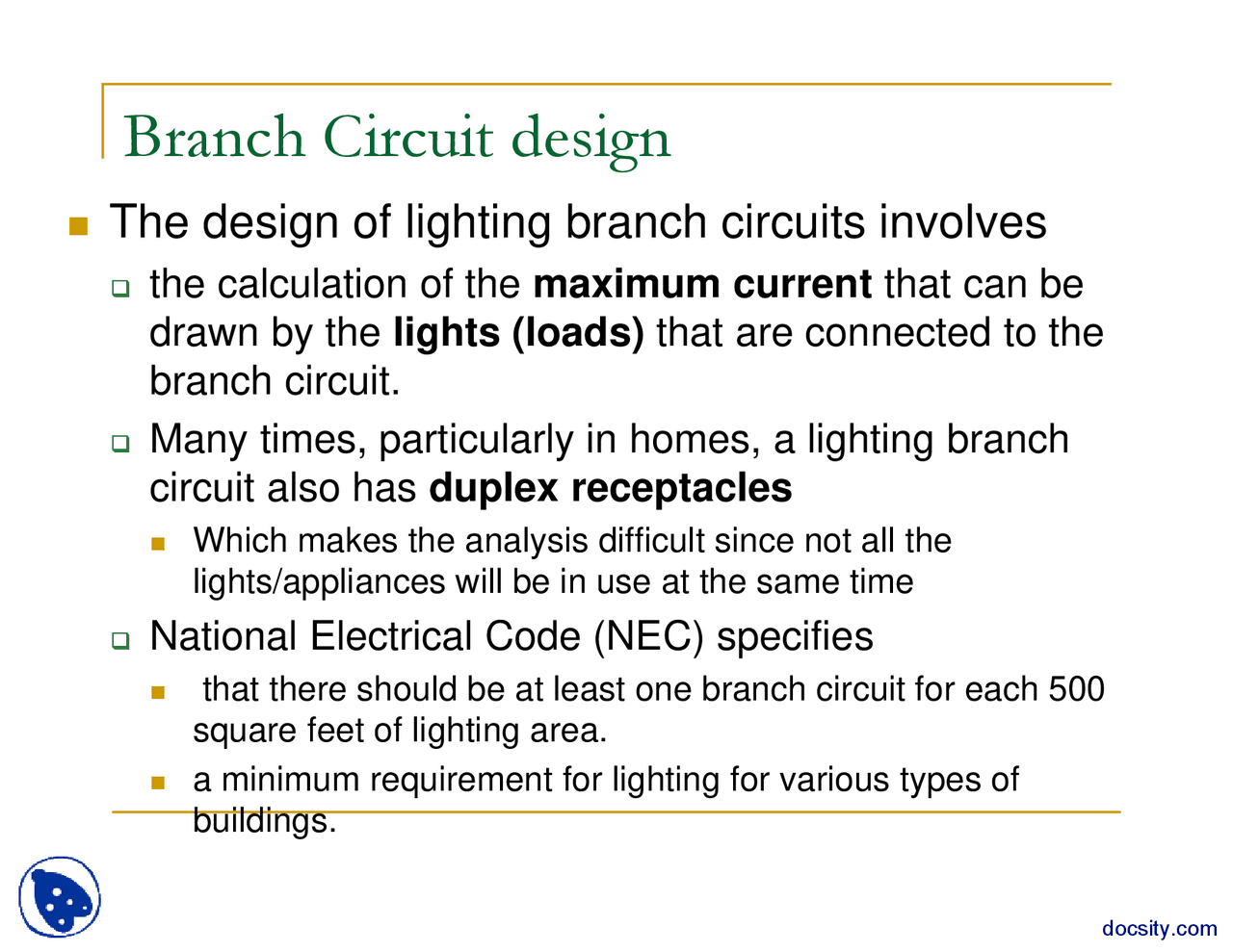 Design Of Branch Circuit Part 1 Power Grid Distribution And