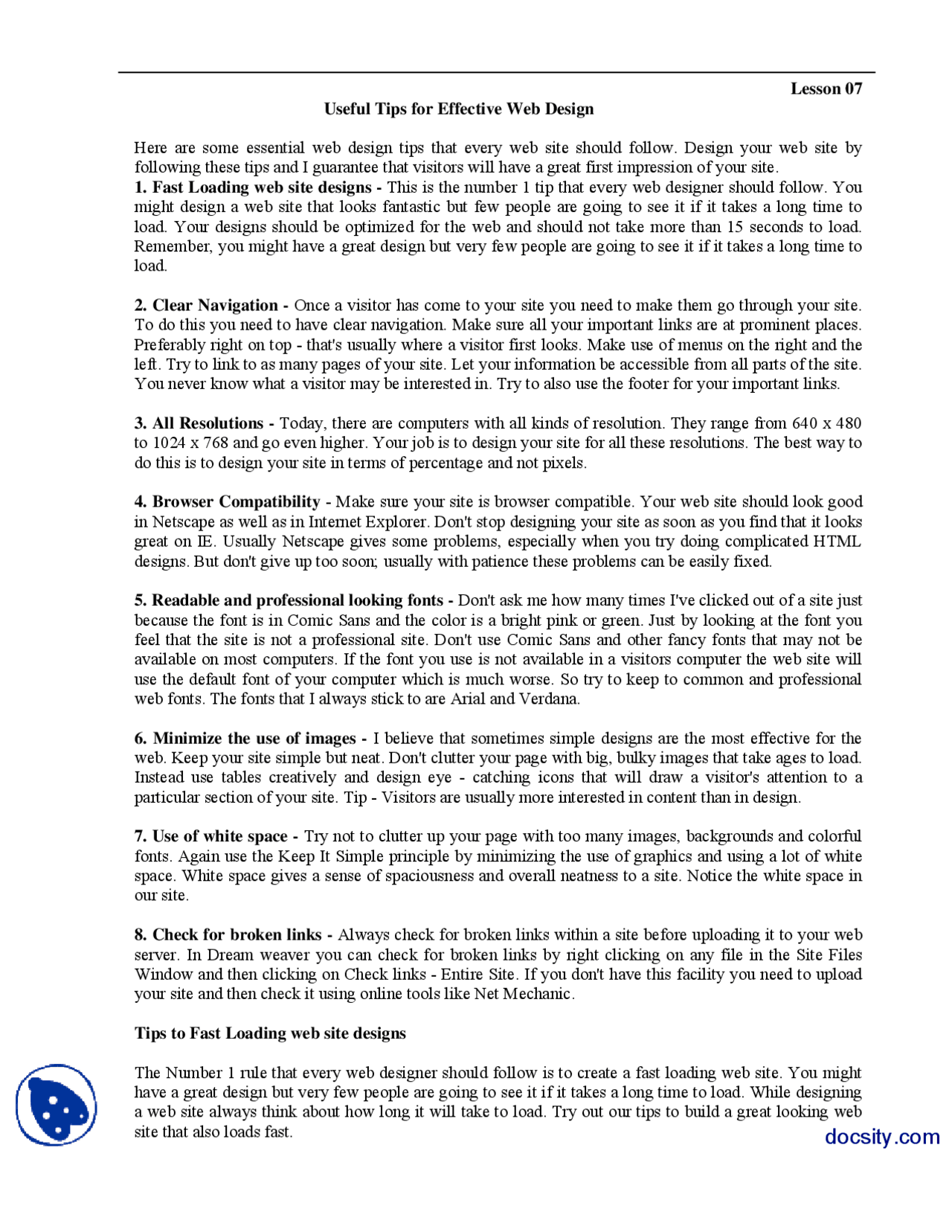 Useful Tips For Effective Web Design Online Jounalism Lecture Handouts