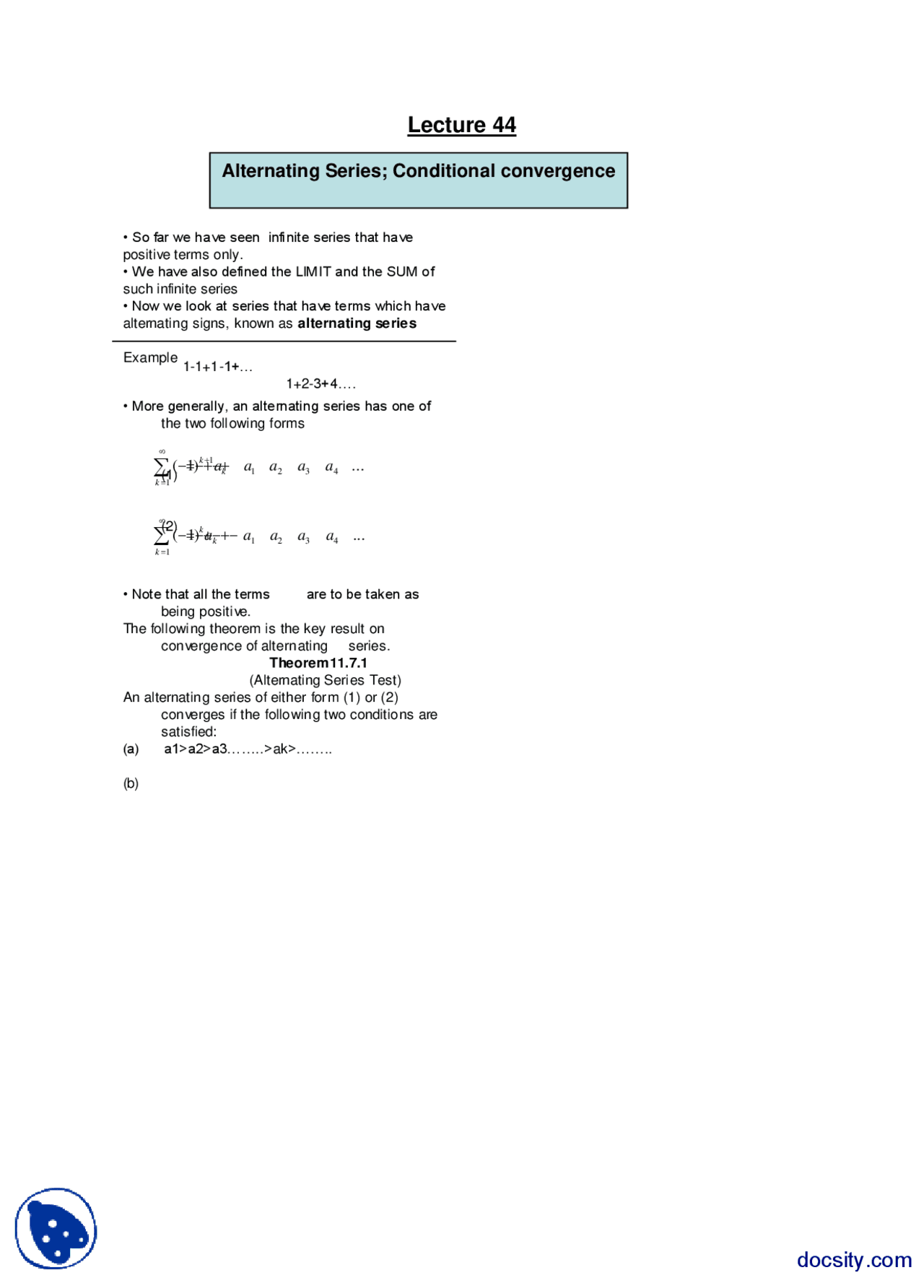 Alternating Series Conditional Convergence General Mathematics Lecture