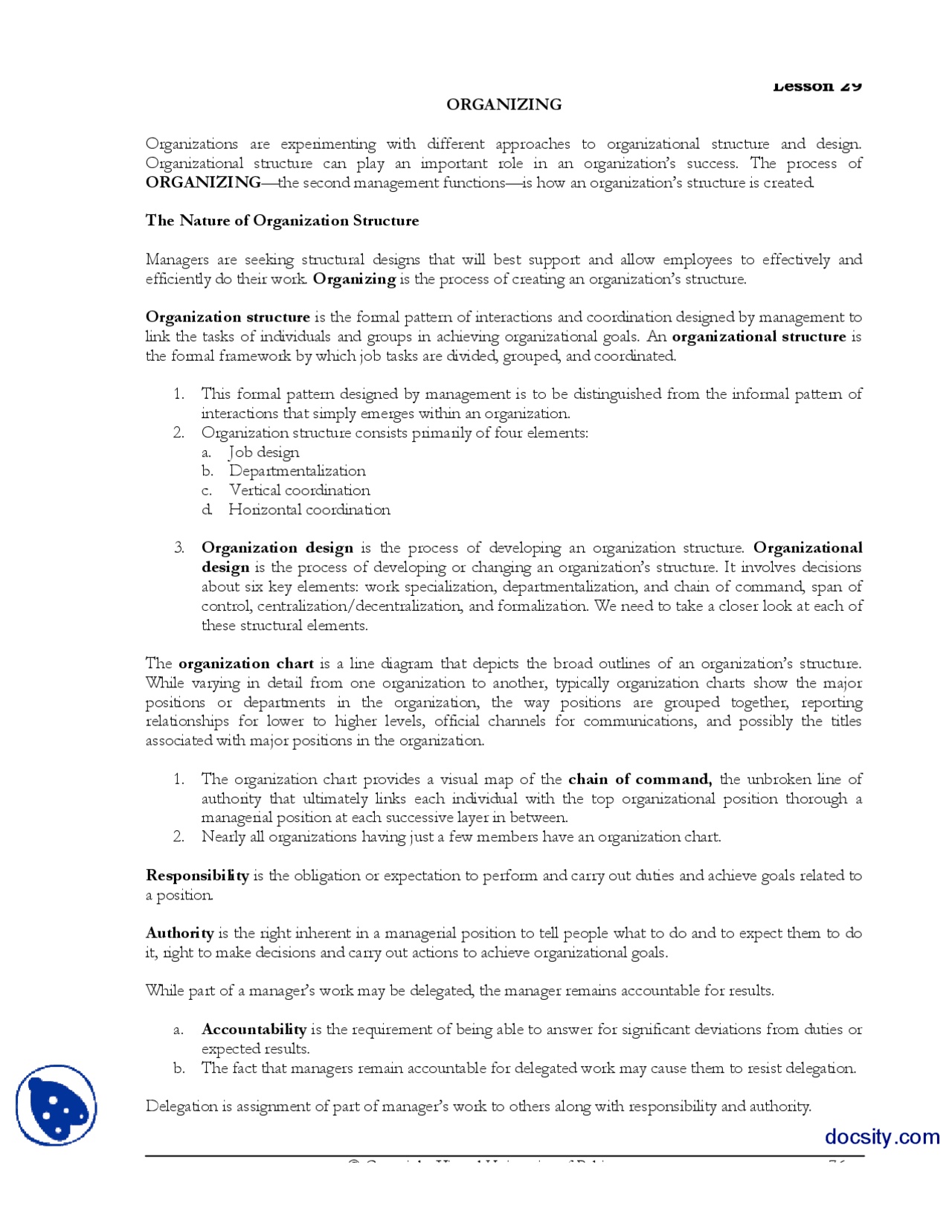 Organizing Principle Of Managment Handouts Docsity