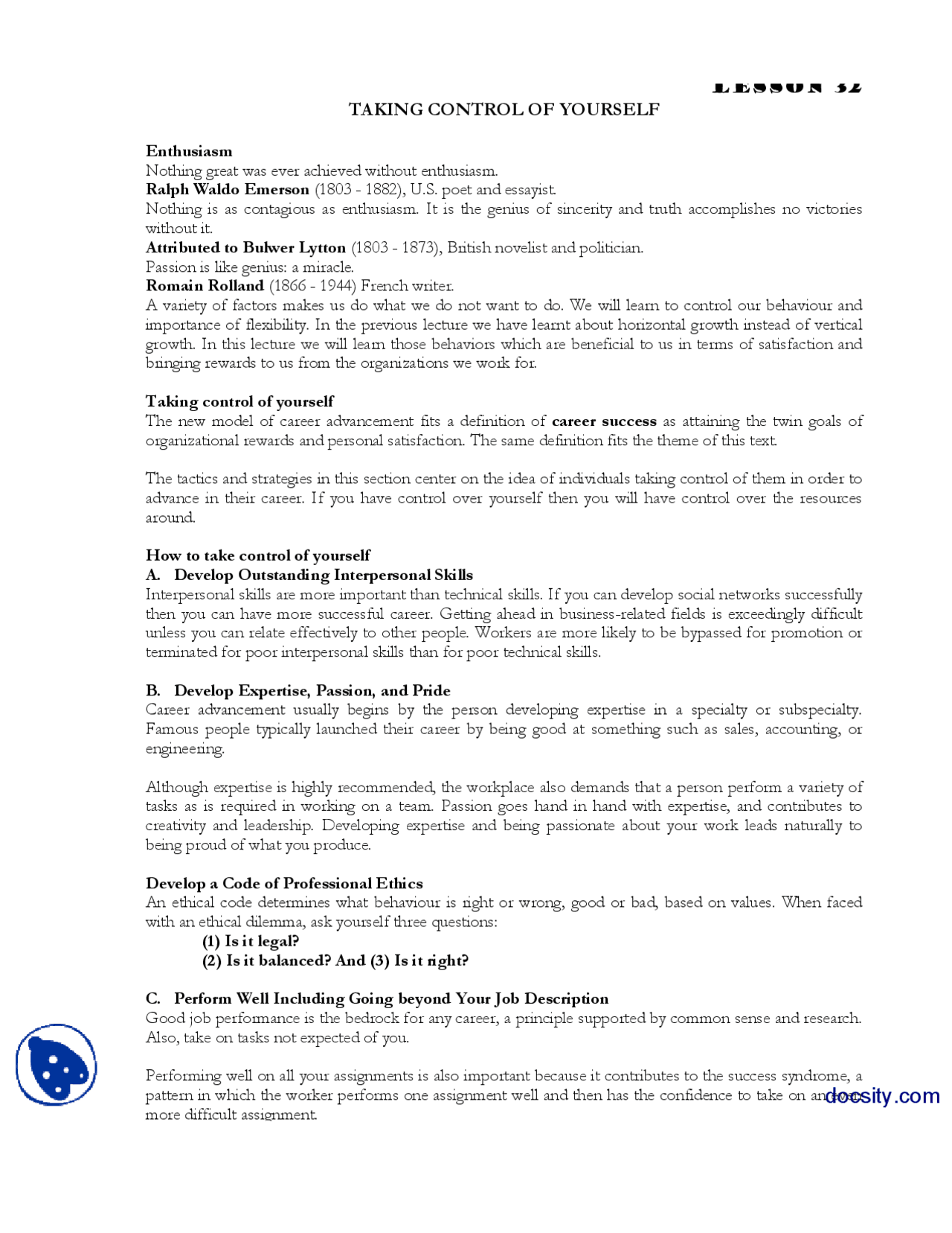 Enthusiasm Human Relation Lecture Handout Docsity
