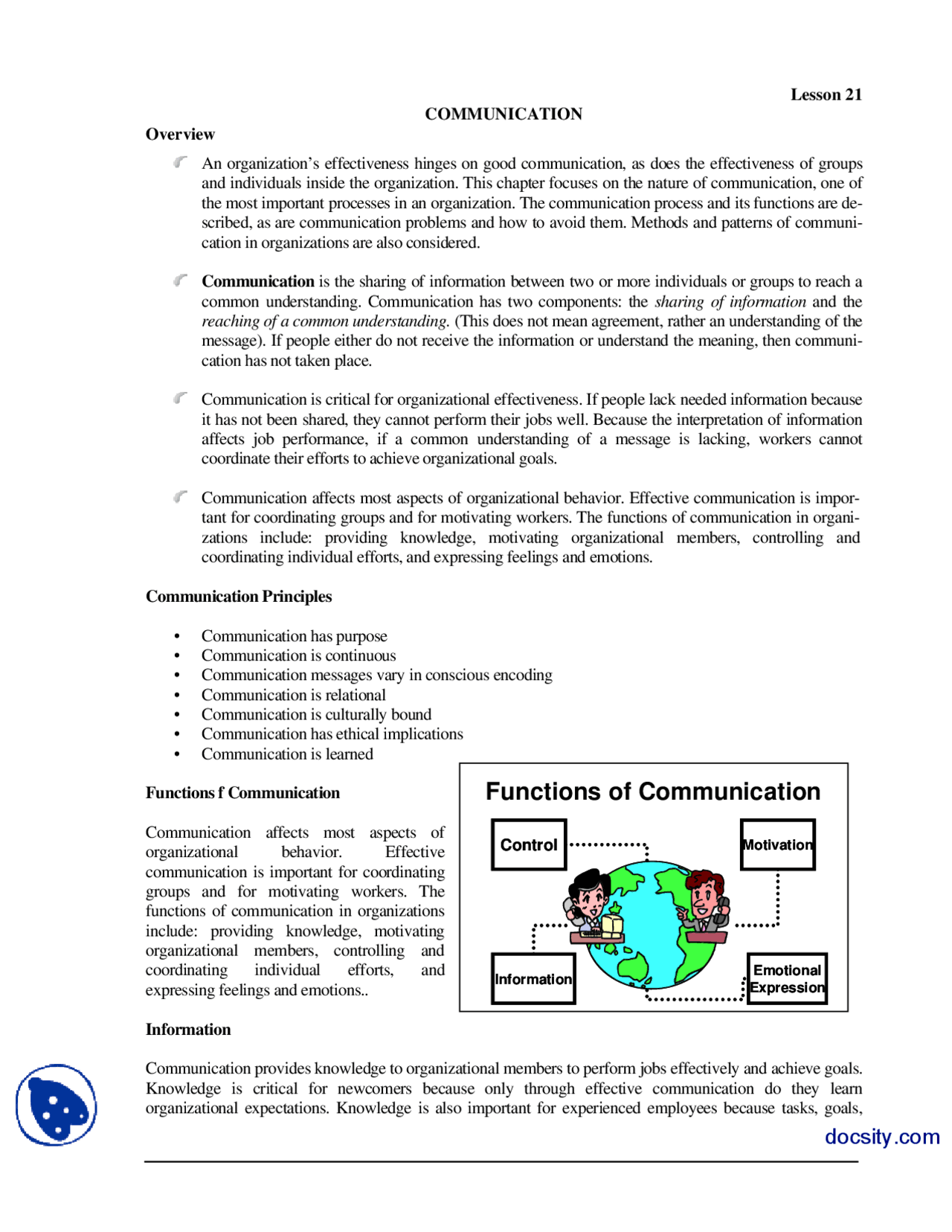 Communication Part 2 Organizational Behaviour Lecture Handout Docsity