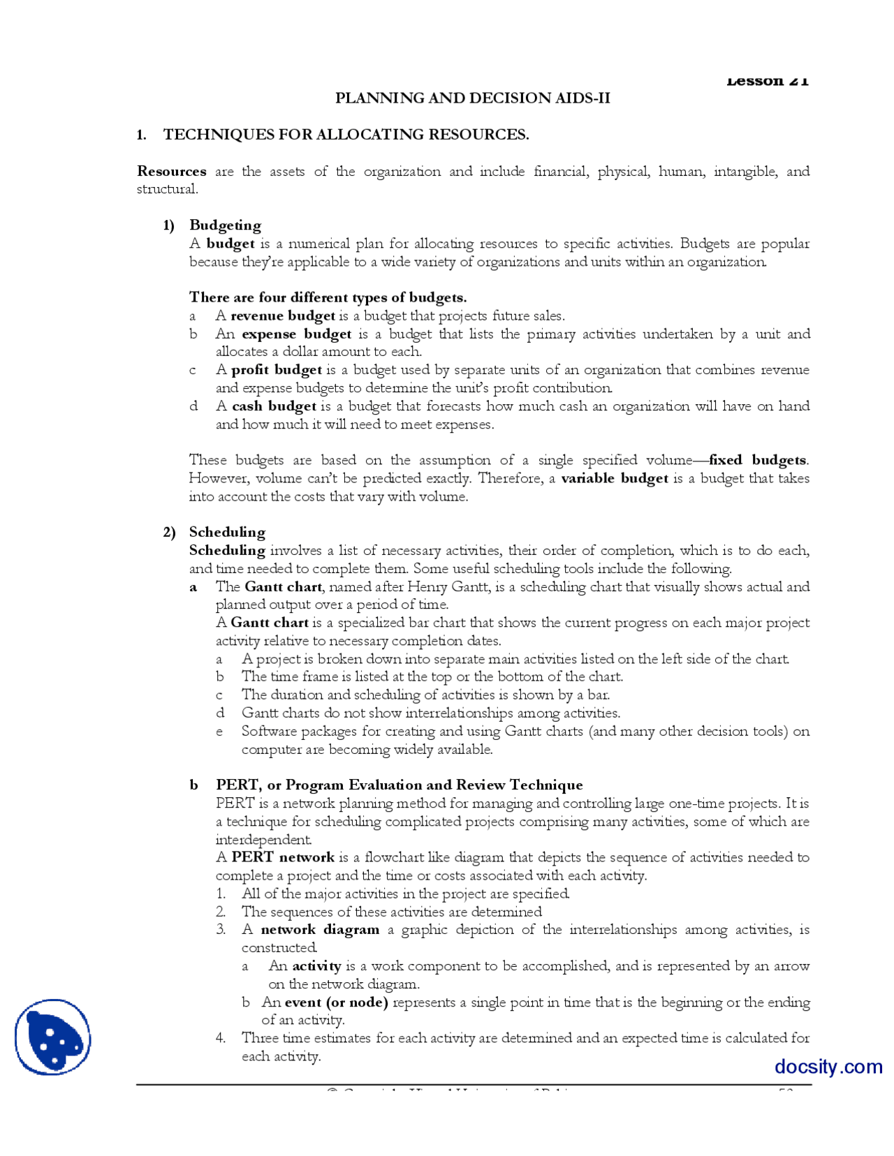 Planning And Decision Aids I Principle Of Managment Handouts Docsity