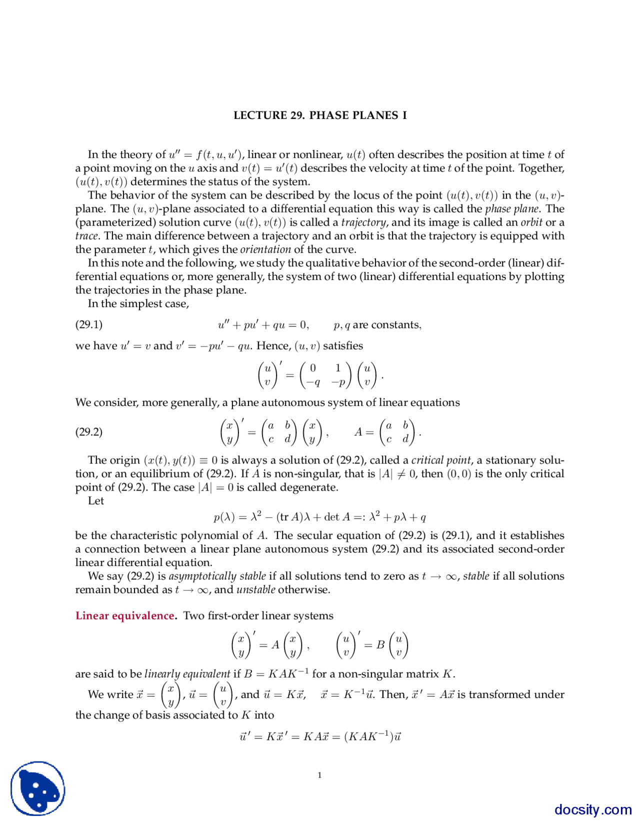 Phase Planes 1-Differential Equations and Their Solutions-Lecture Notes ...
