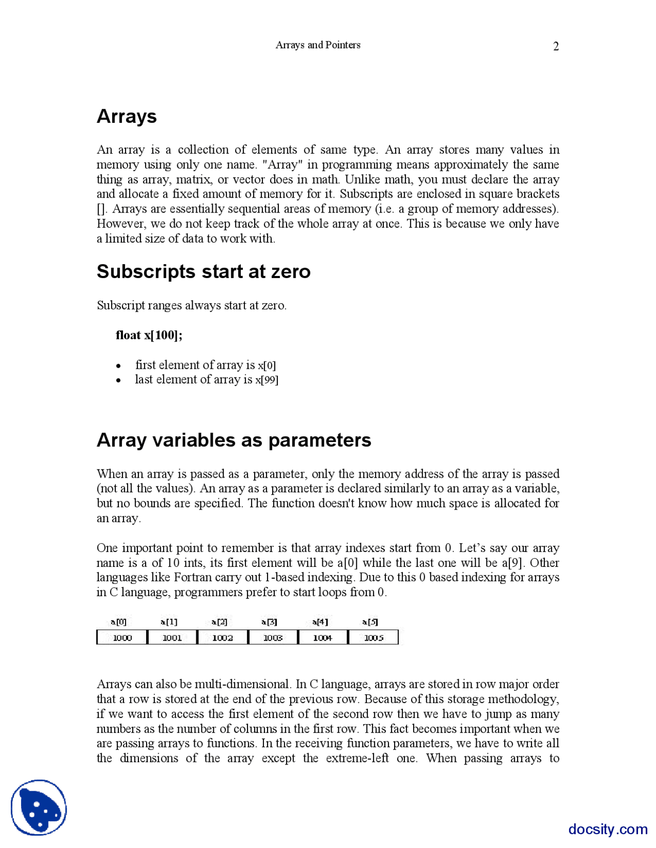 Arrays Windows Programming Lecture Notes Docsity