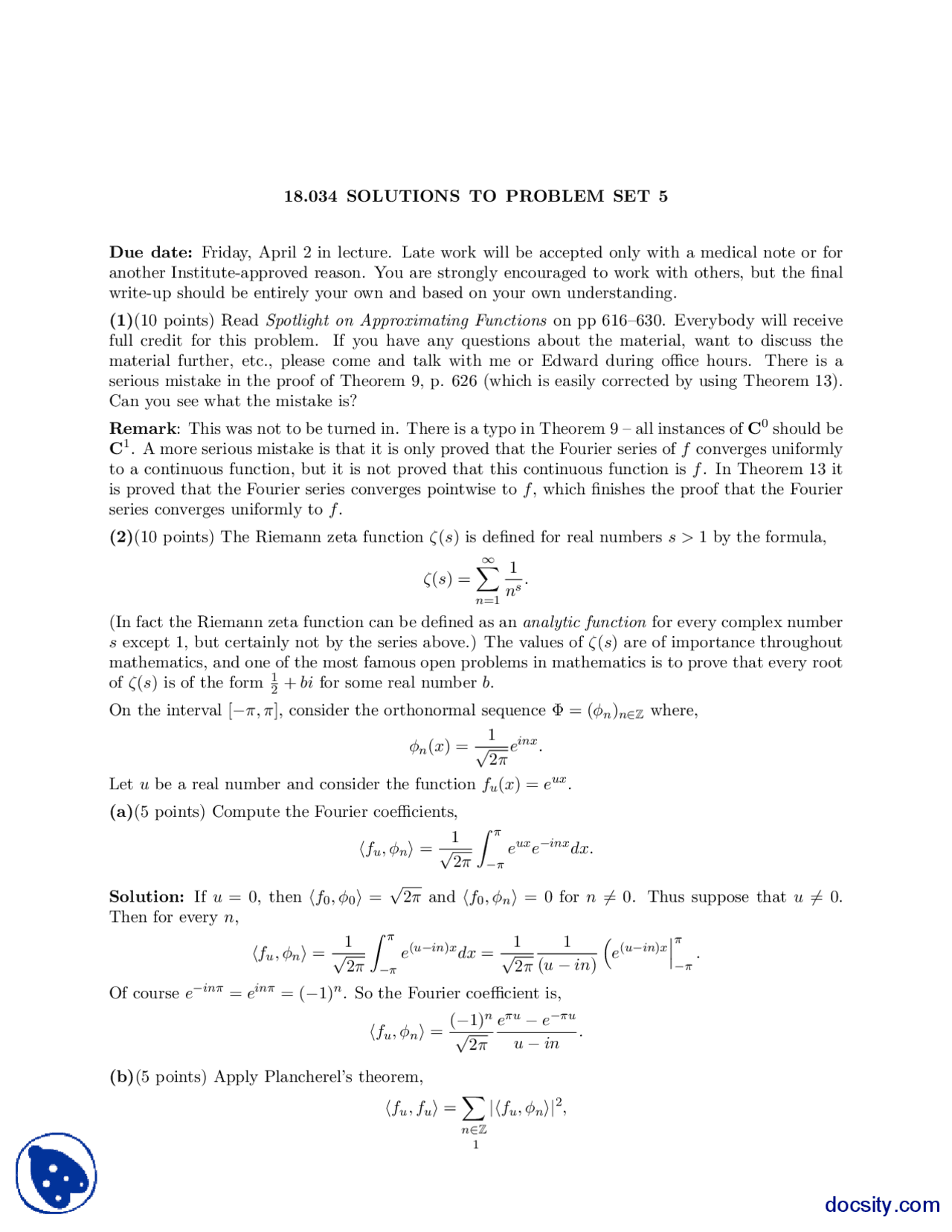 Problem Set 5 Riemann Zeta Function Differential Equations Assignment