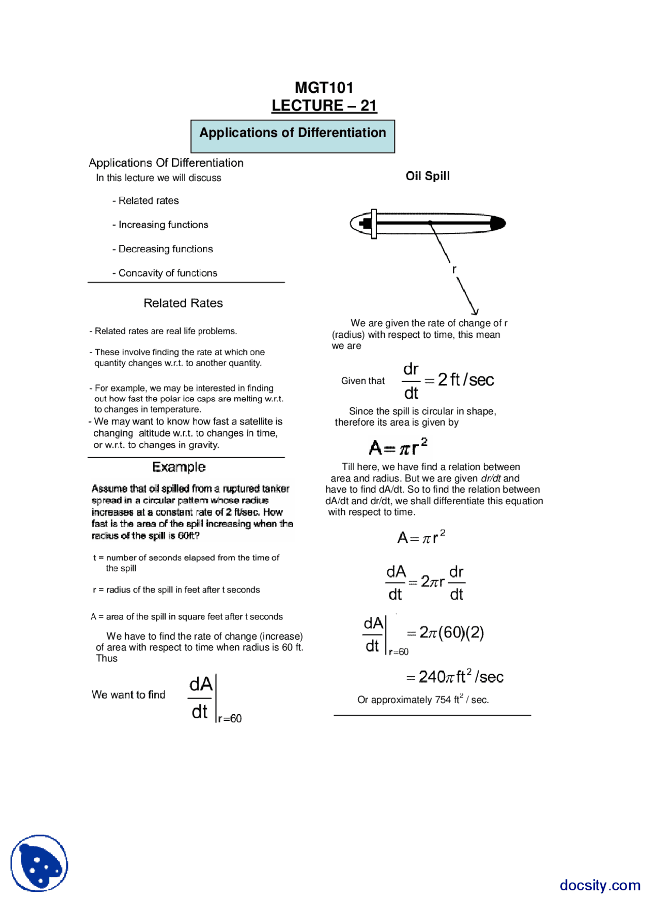 Applications of Differentiation-General Mathematics-Lecture Handout - Docsity