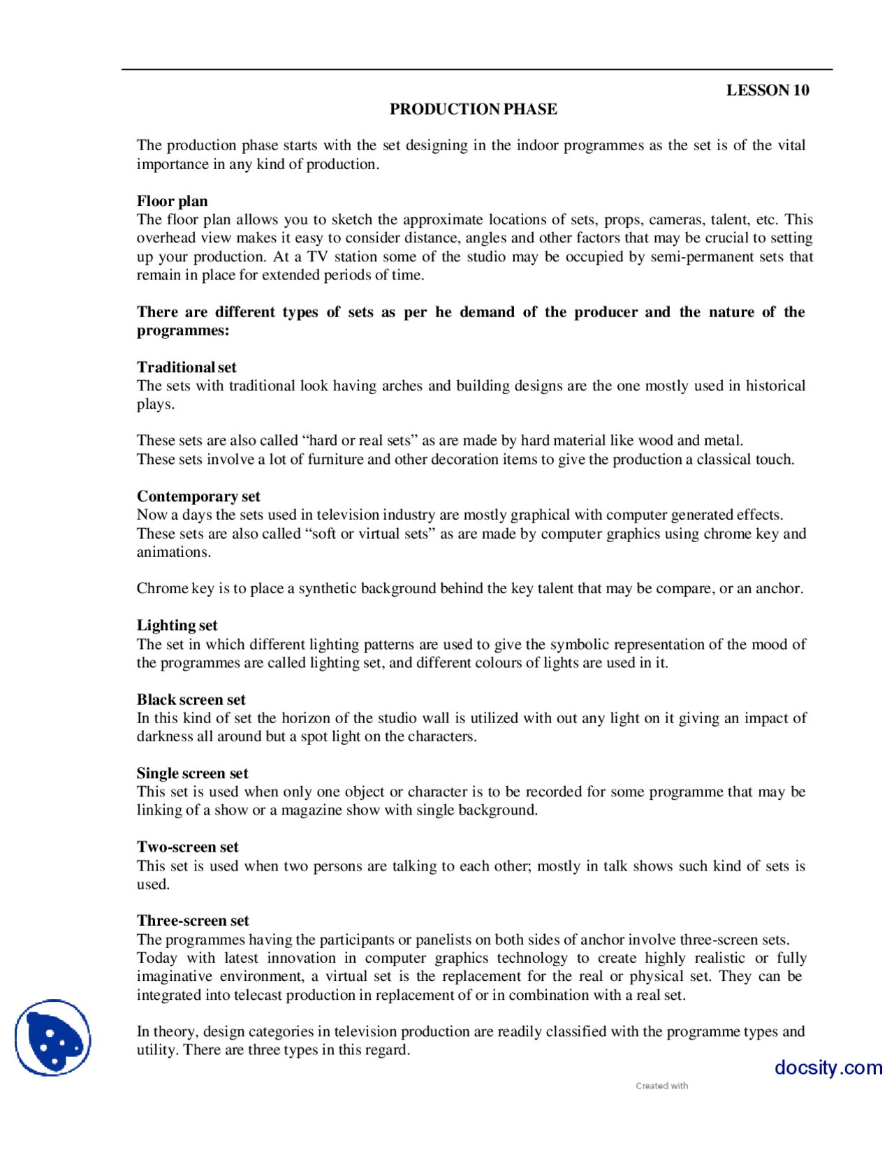 Production Phase Reporting And Production Handouts Docsity