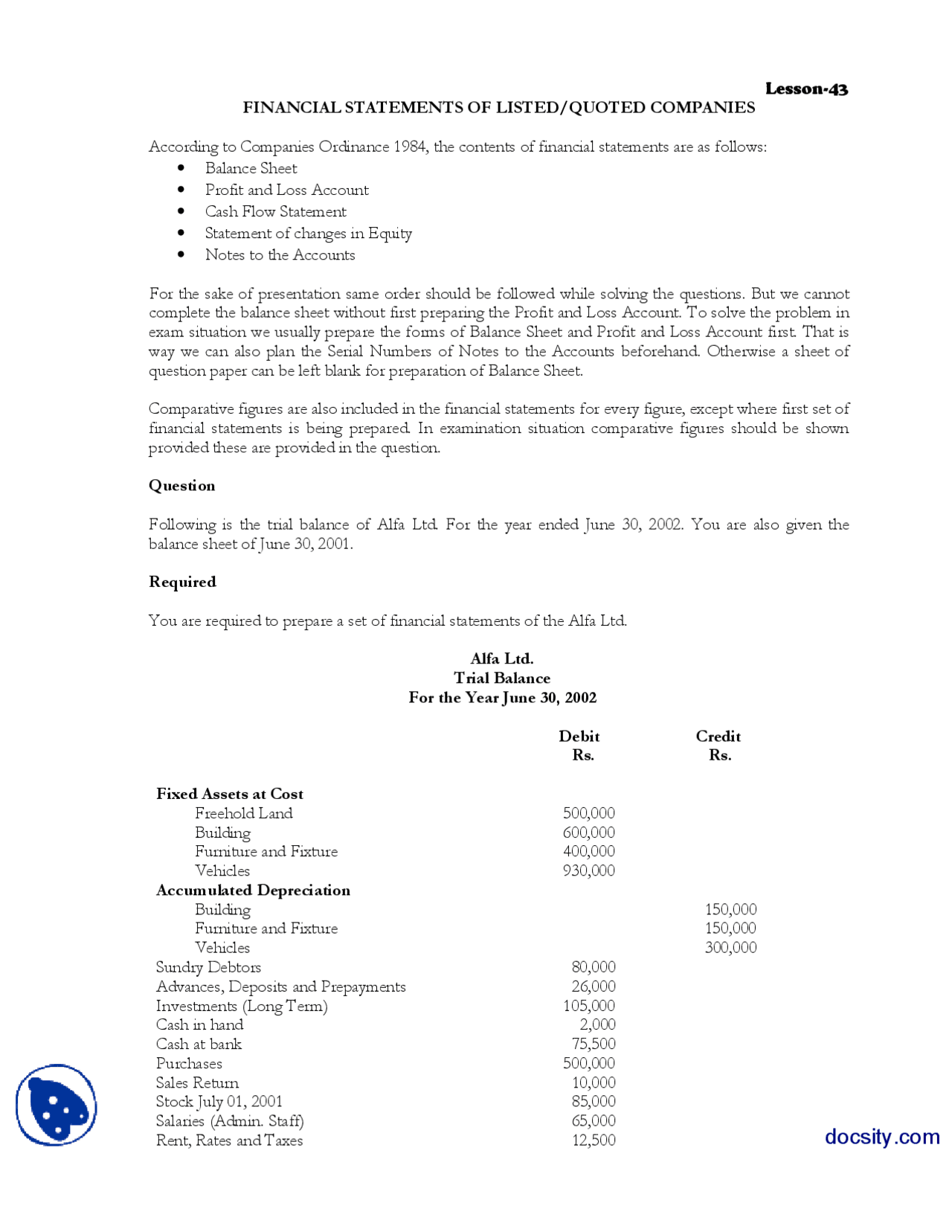 Quoted Companies Financial Accounting Lecture Handout Docsity
