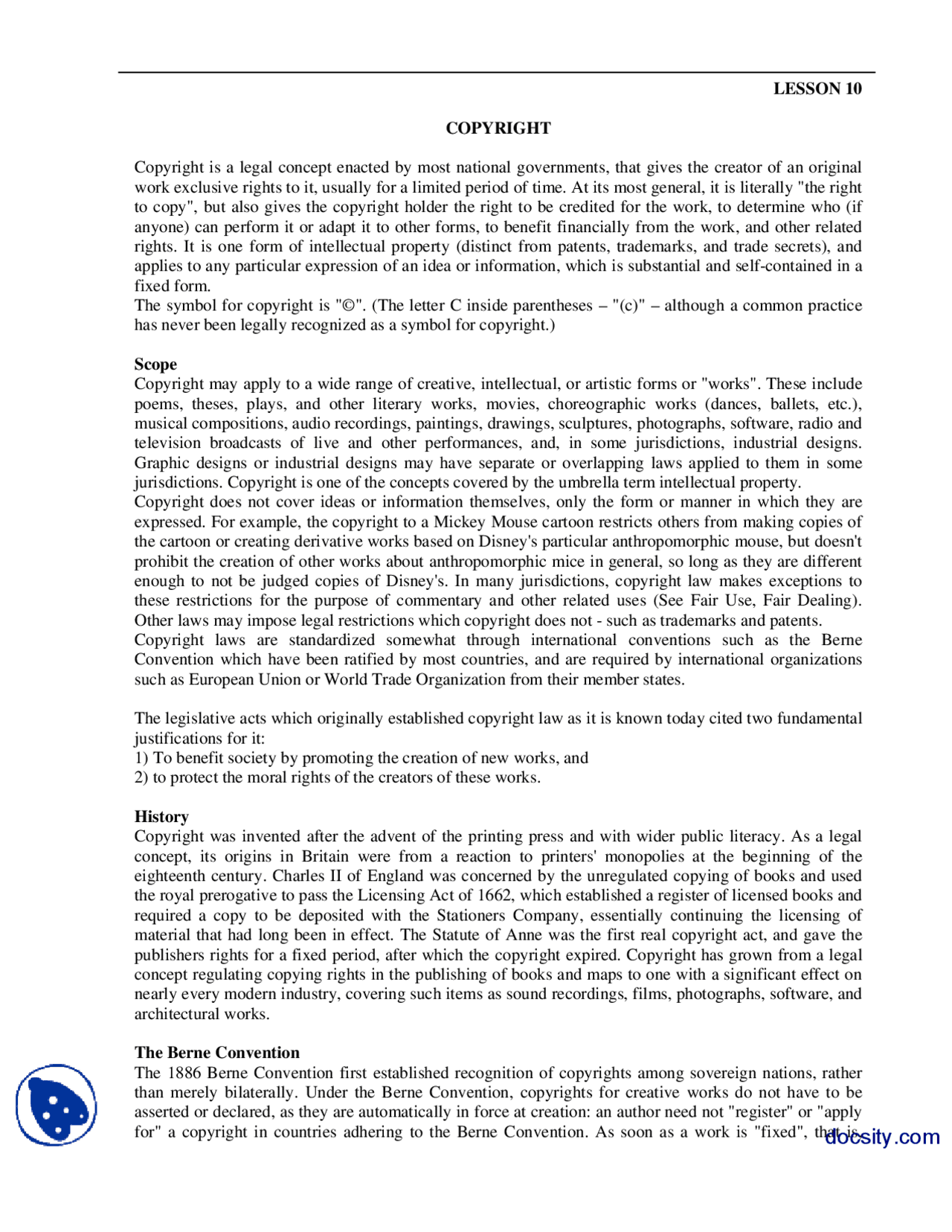 Copyright-Media Laws and Ethics-Handouts - Docsity