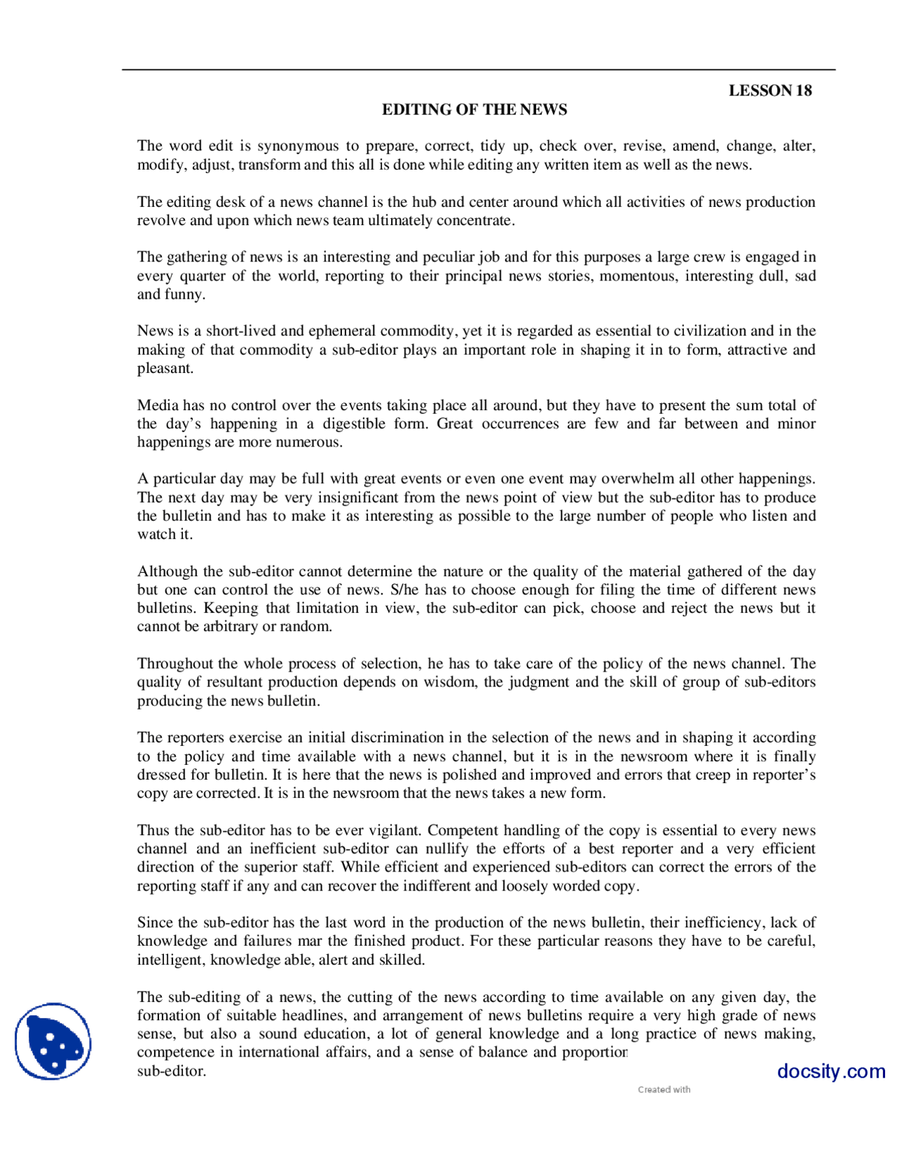 Writing Of The News 2 Reporting And Production Handouts Docsity