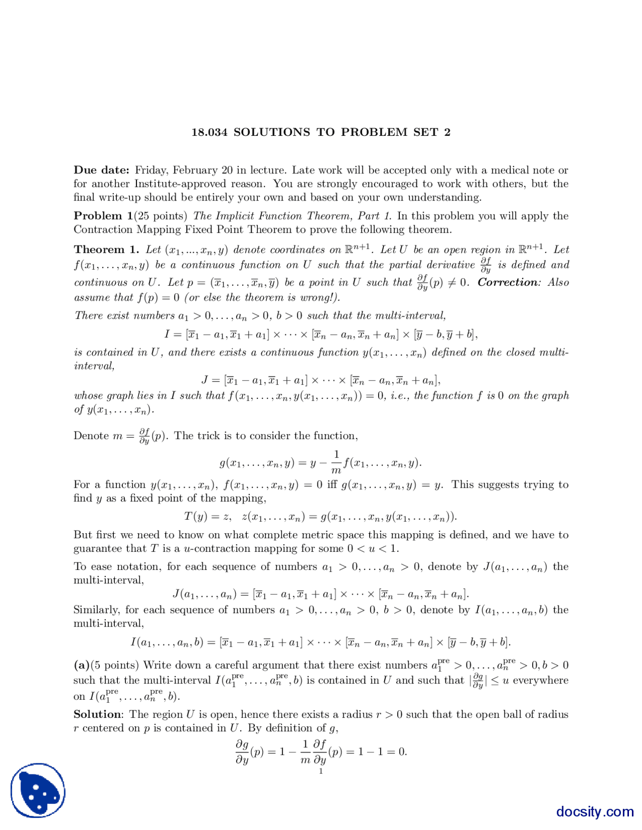 Problem Set 2 Mean Value Theorem Cauchy Test Differential Equations