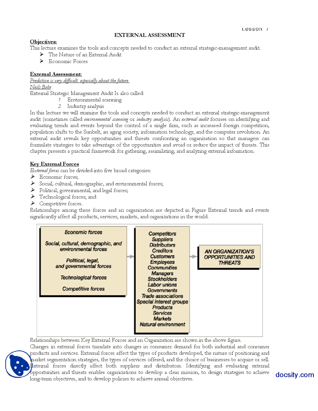 External Assessment Strategic Management Lecture Handout Docsity