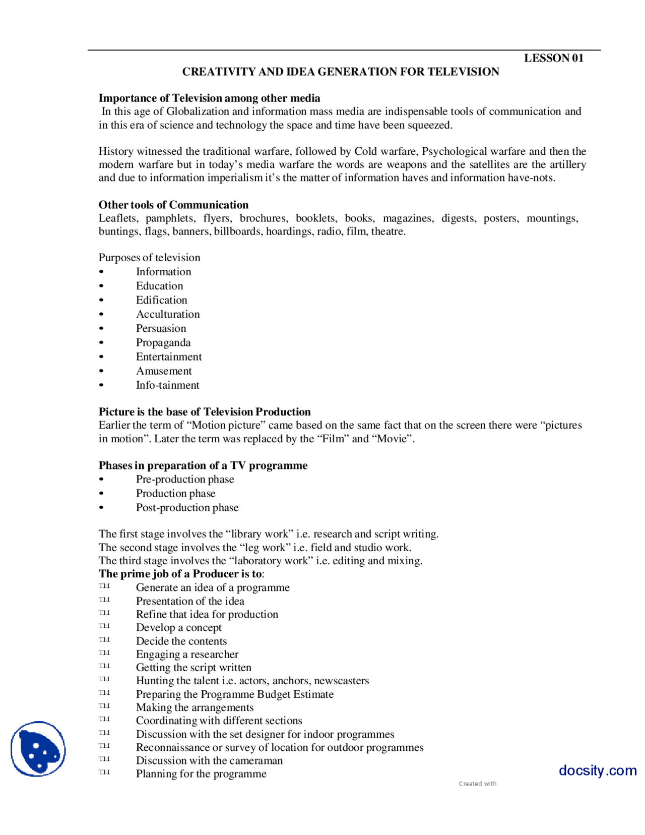 Creativityand Idea Generation For Television Reporting And Production