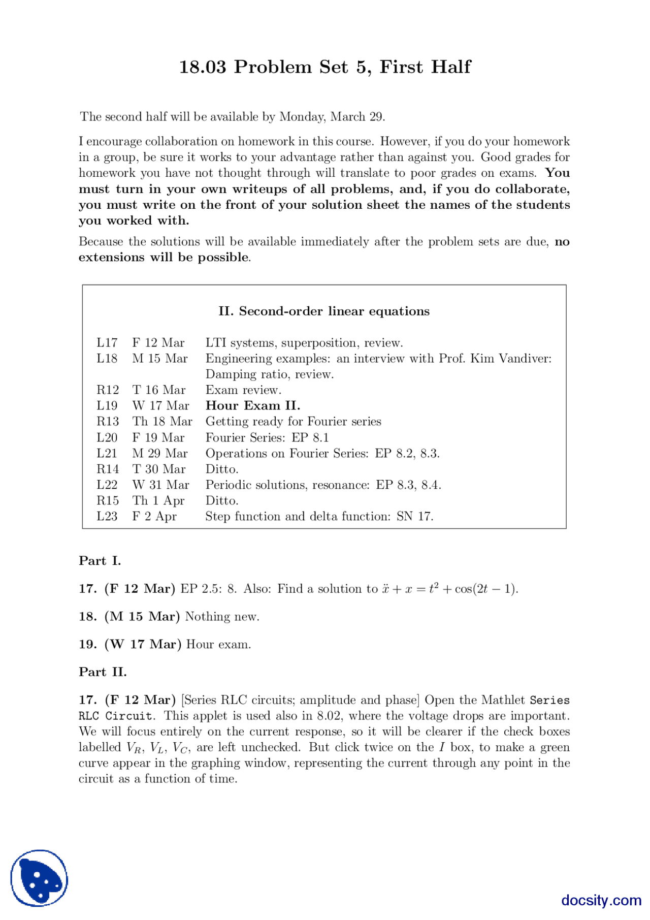 Problem Set 5 Lti Systems Fourier Series Differential Equations
