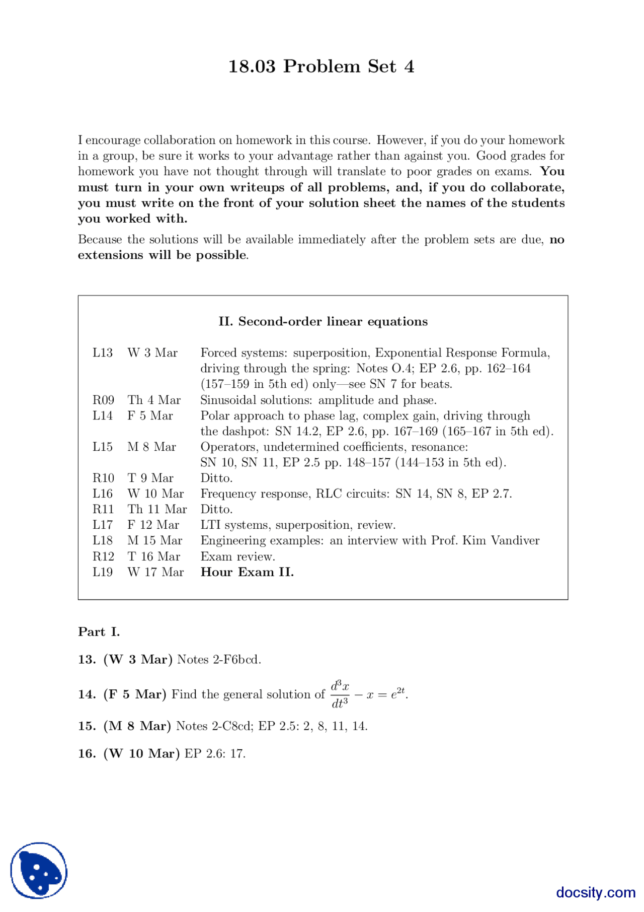 Problem Set 4, Second Order Differential Equations-Differential ...