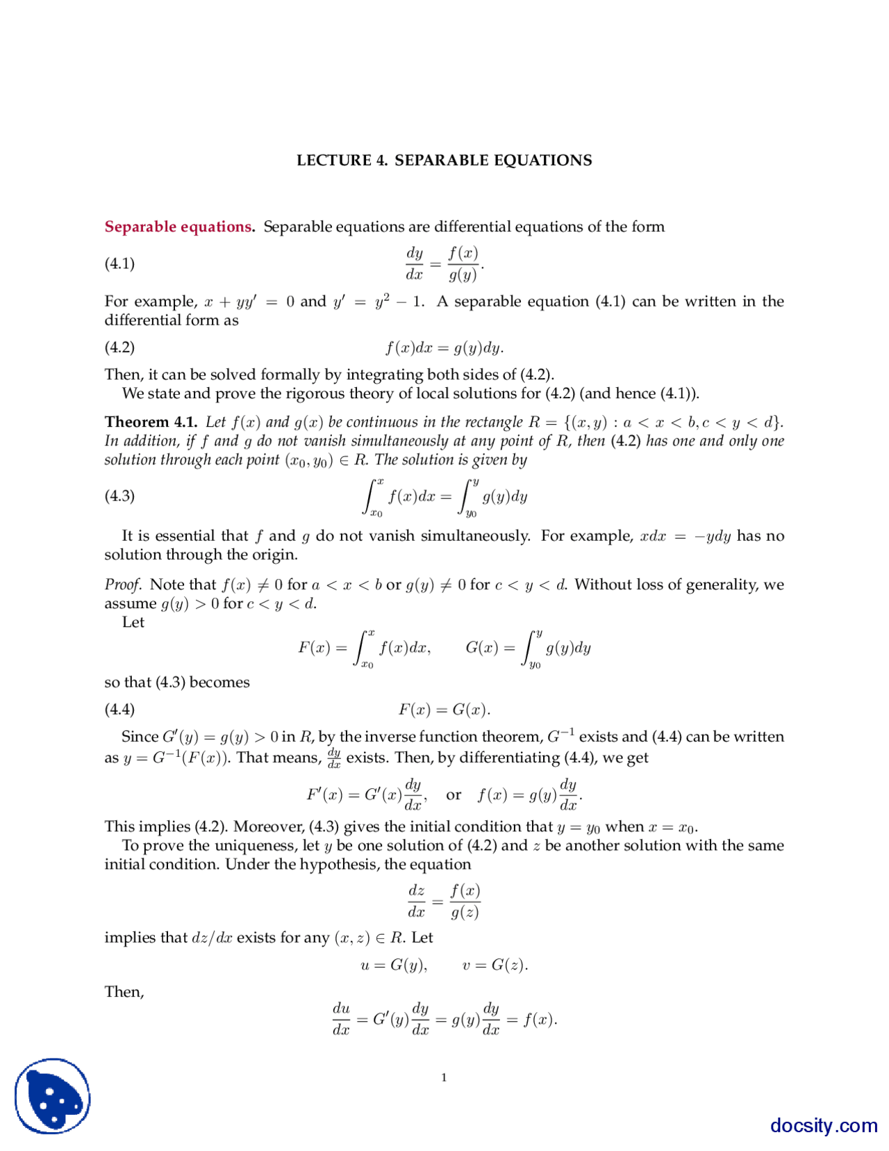 Separable Equations-Differential Equations and Their Solutions-Lecture ...