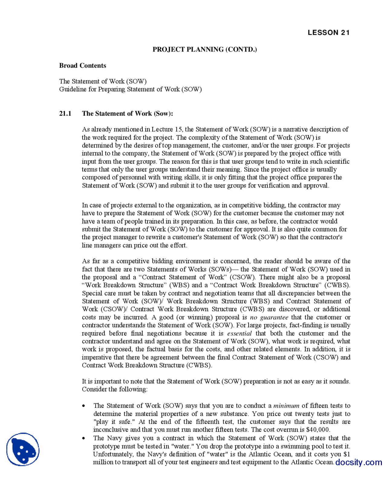 Project Planning 7 Project Managment Handouts Docsity