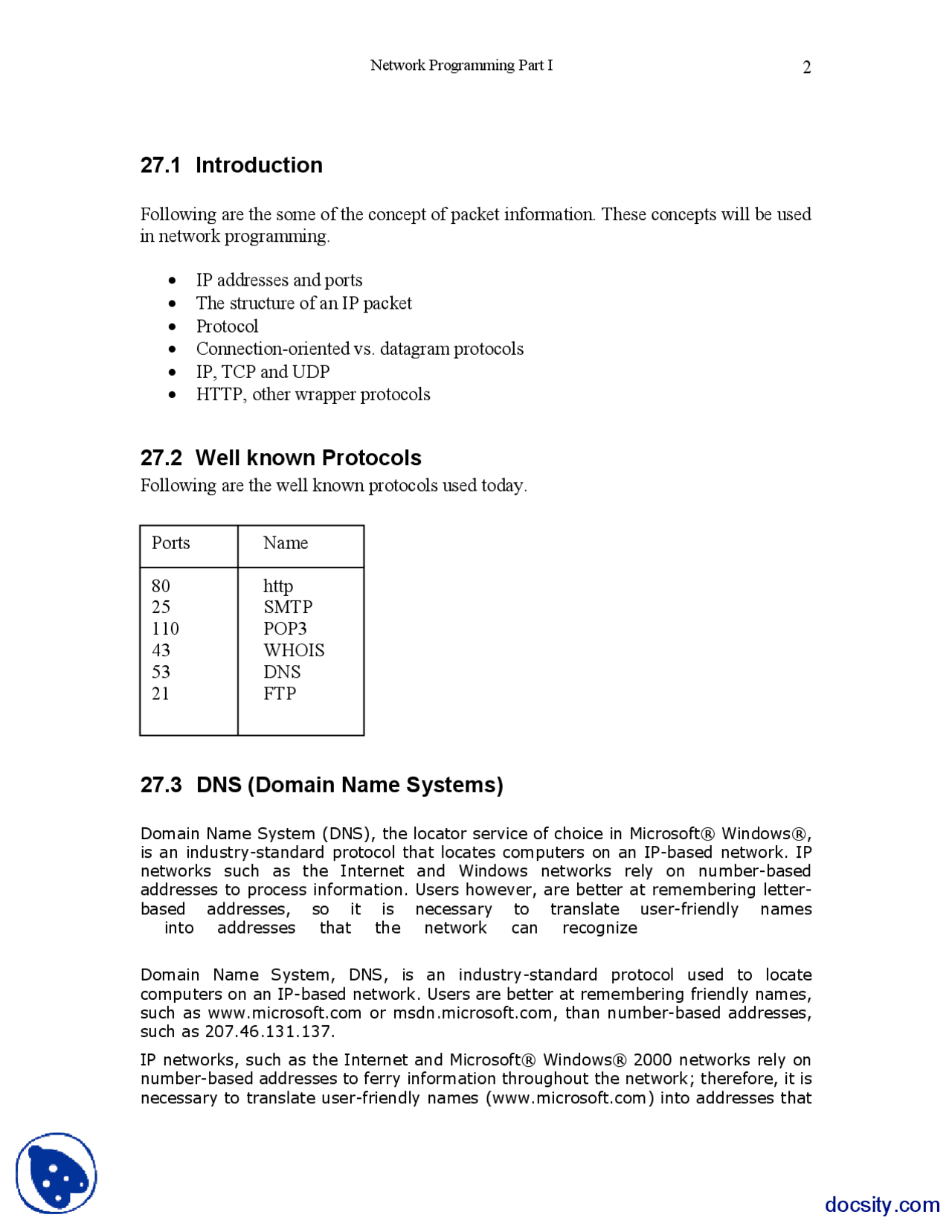 Network Programming Windows Programming Lecture Notes Docsity