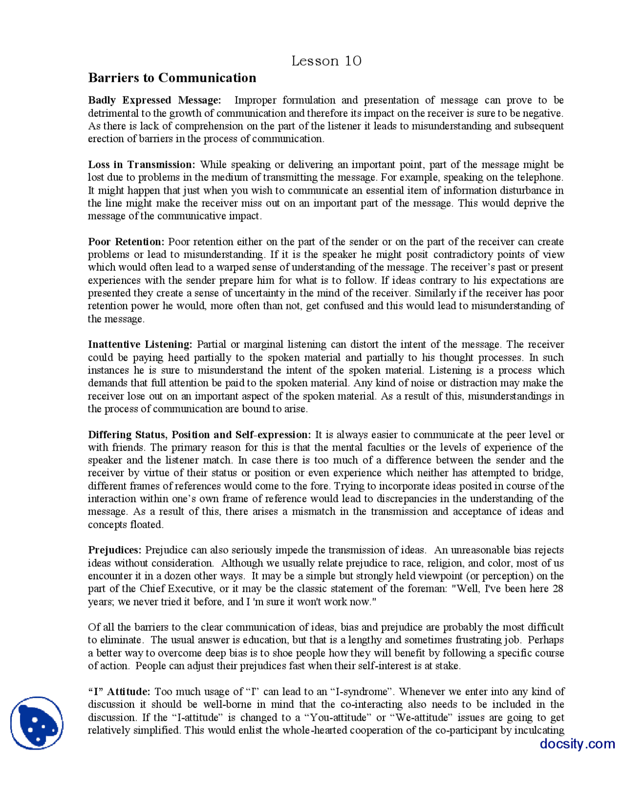Barriers To Communication Part 2 Communication Skills Lecture Handout