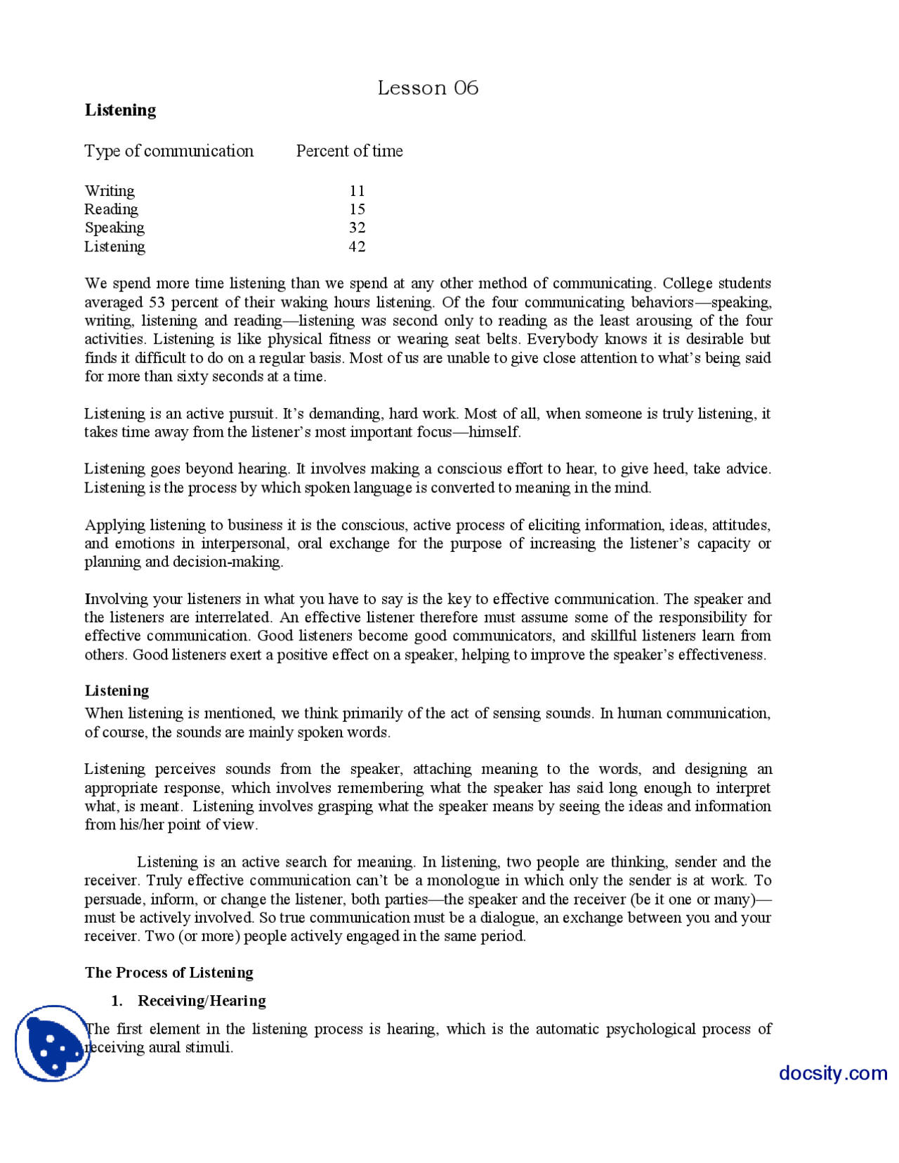 Listening Communication Skills Lecture Handout Exercises