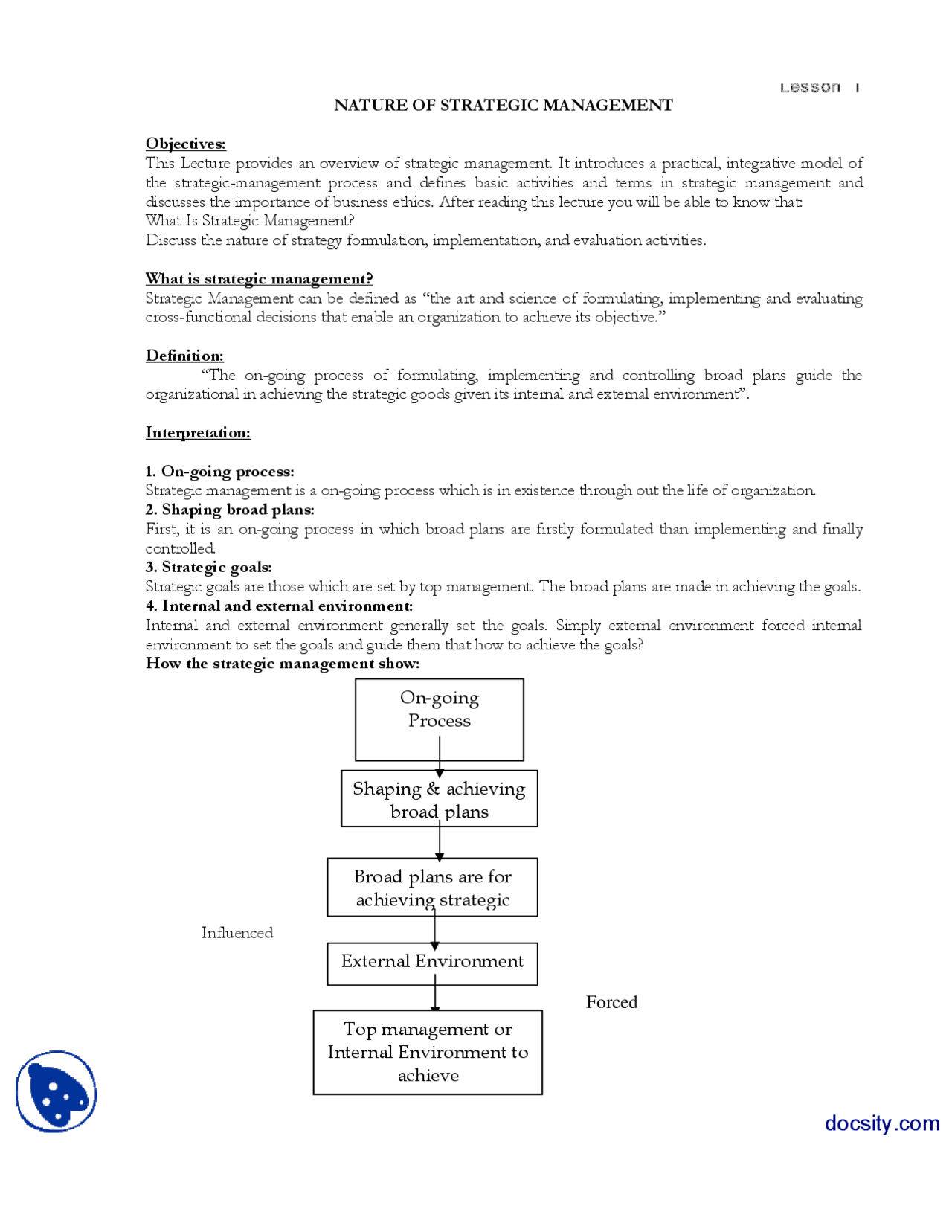 Introduction Strategic Management Lecture Handout Exercises Strategic